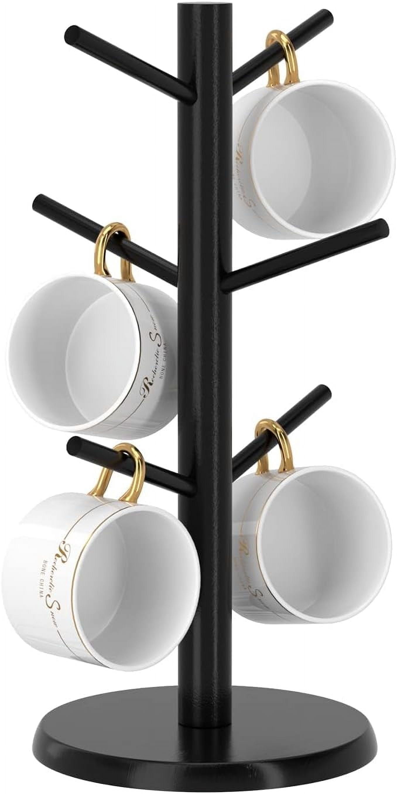 Black Coffee Mug Tree, Updated Thick Bamboo Mug Holder Base,Coffee Cup ...