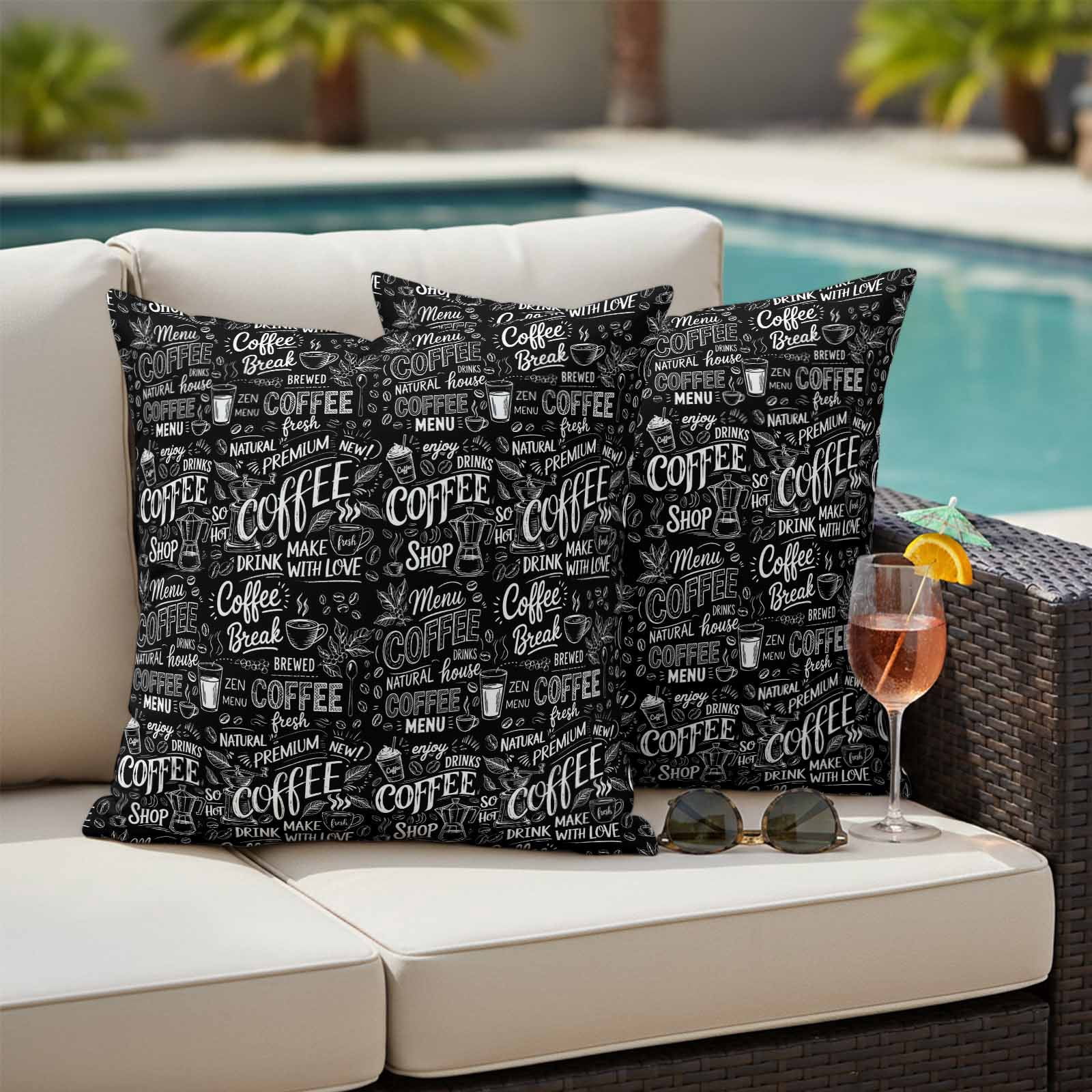 Black Coffee Outdoor Pillow Covers 26x26 Inch Throw Pillow Covers Set ...