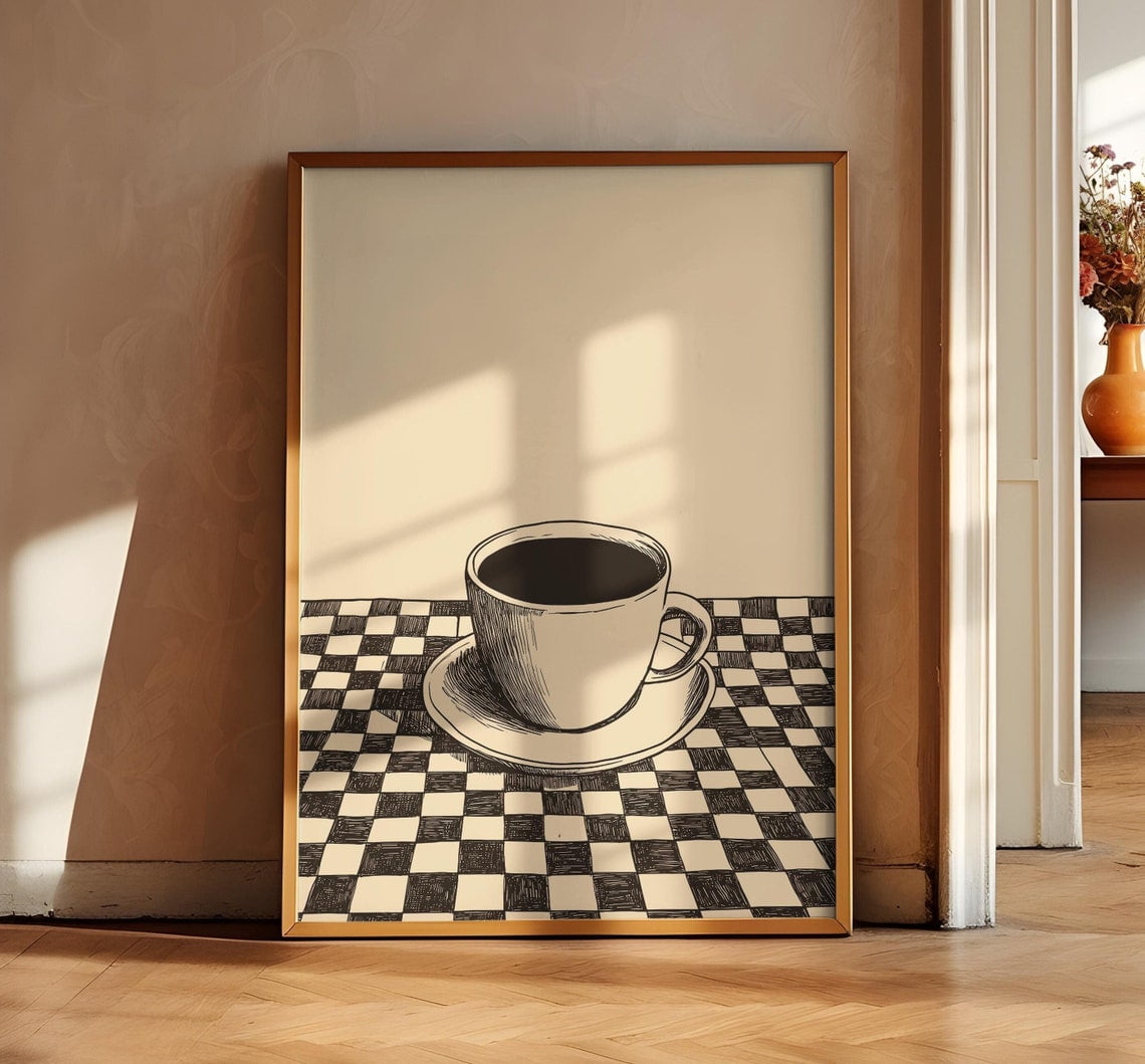 Black Coffee Print, Retro Kitchen Drawing, Espresso Art, Aesthetic Wall ...