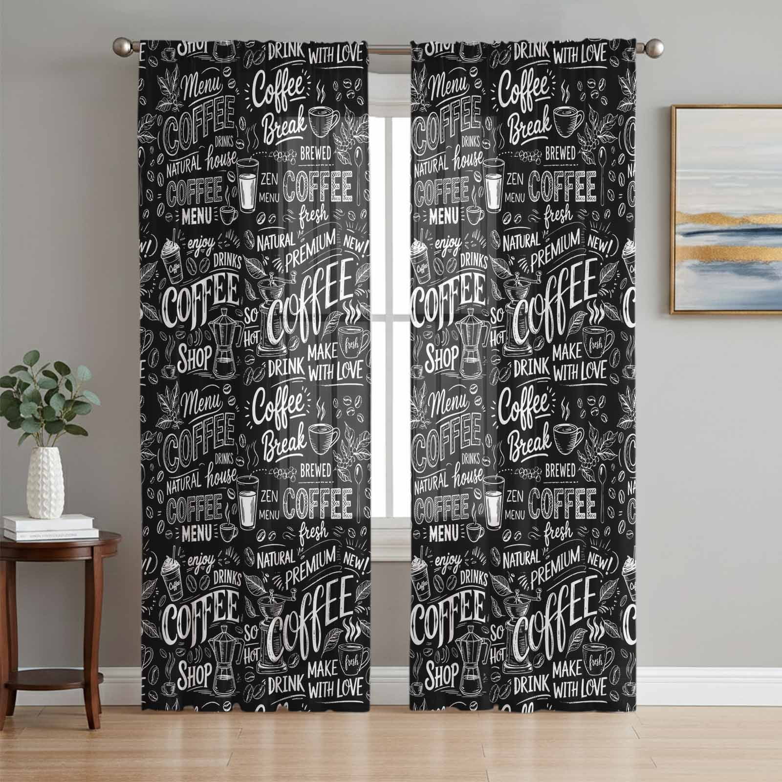 Black Coffee Sheer Curtains 84 Inch Length 2 Panels Set, Farmhouses ...