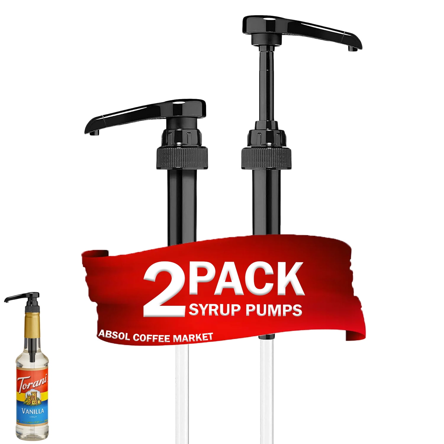 Black Coffee Syrup Pump, 2 Pack, for 750ml/25.4 oz Syrup Bottle, White ...