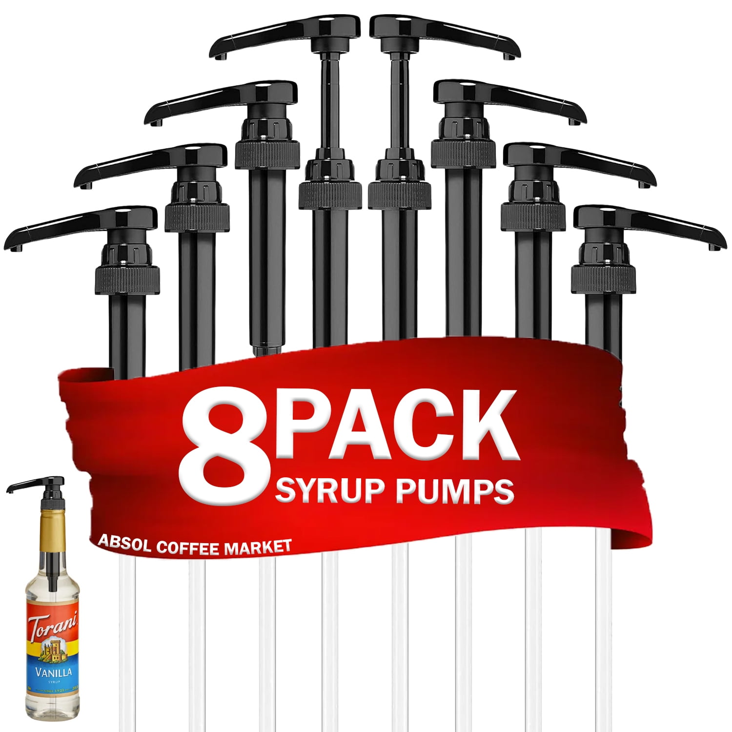 Black Coffee Syrup Pump, 8 Pack, for 750ml/25.4 oz Syrup Bottle, White ...