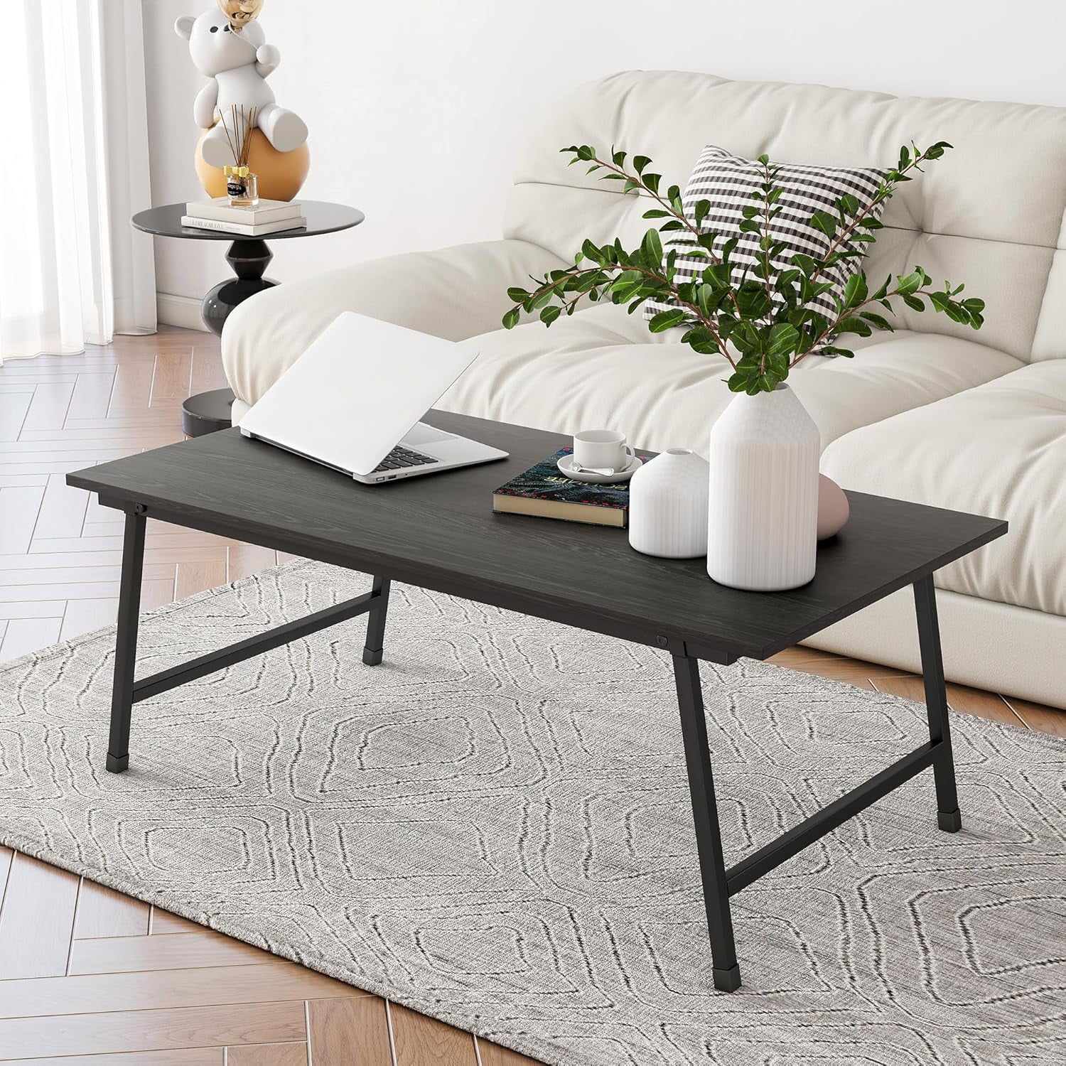 Black Coffee Table Foldable,Center Tables Modern Style, Industrial Wood ...