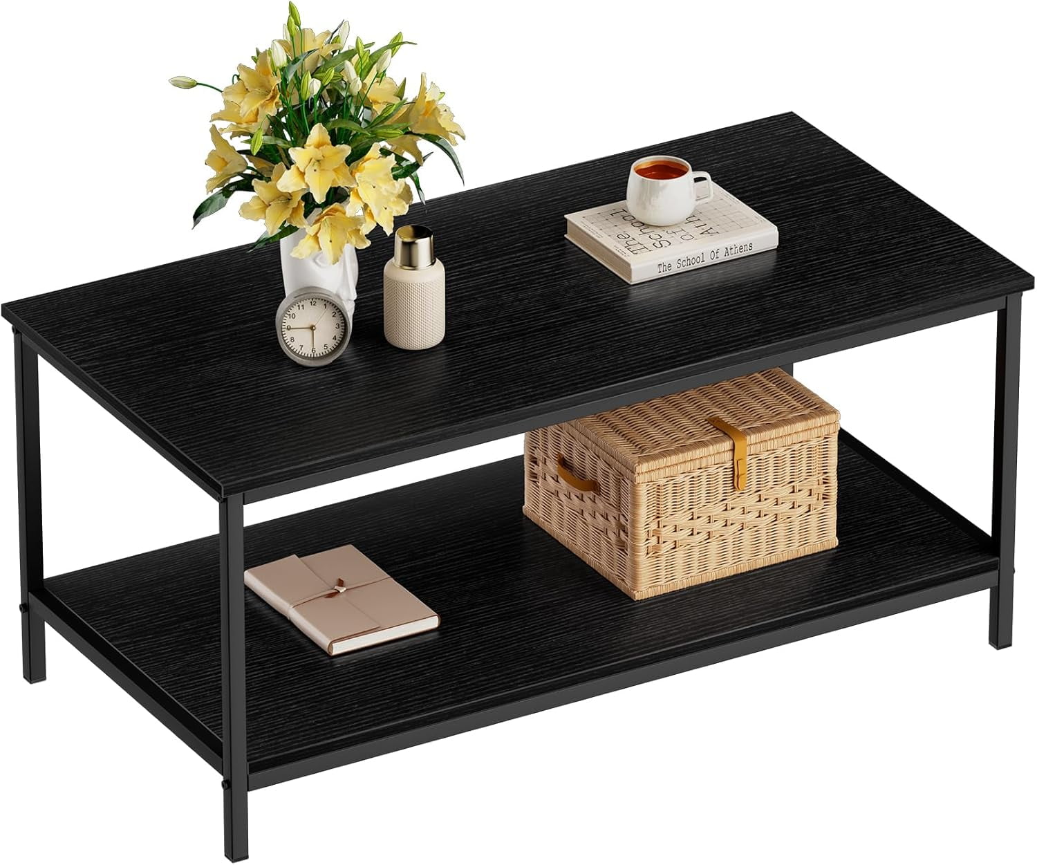 **black coffee table for living room modern rectangle 2-tier coffee ...