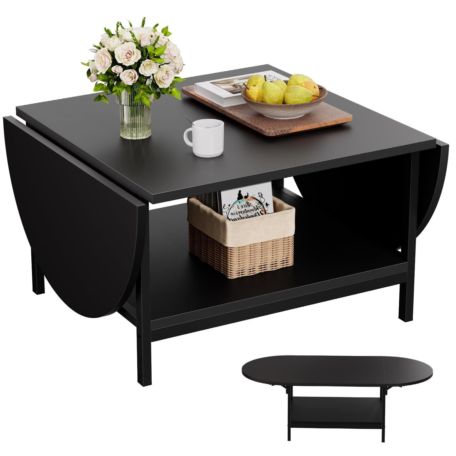 Black Coffee Table Modern Extended Coffee Tables with Storage for ...