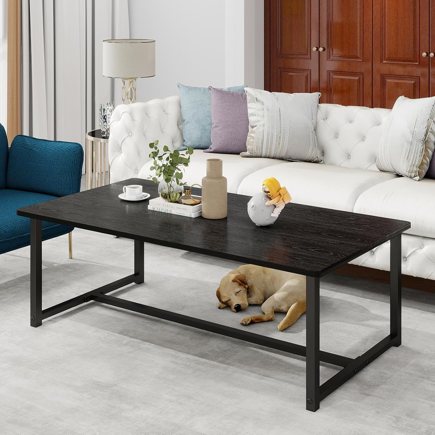 Black Coffee Table Rectangular Center Table for Living Room Open Space ...