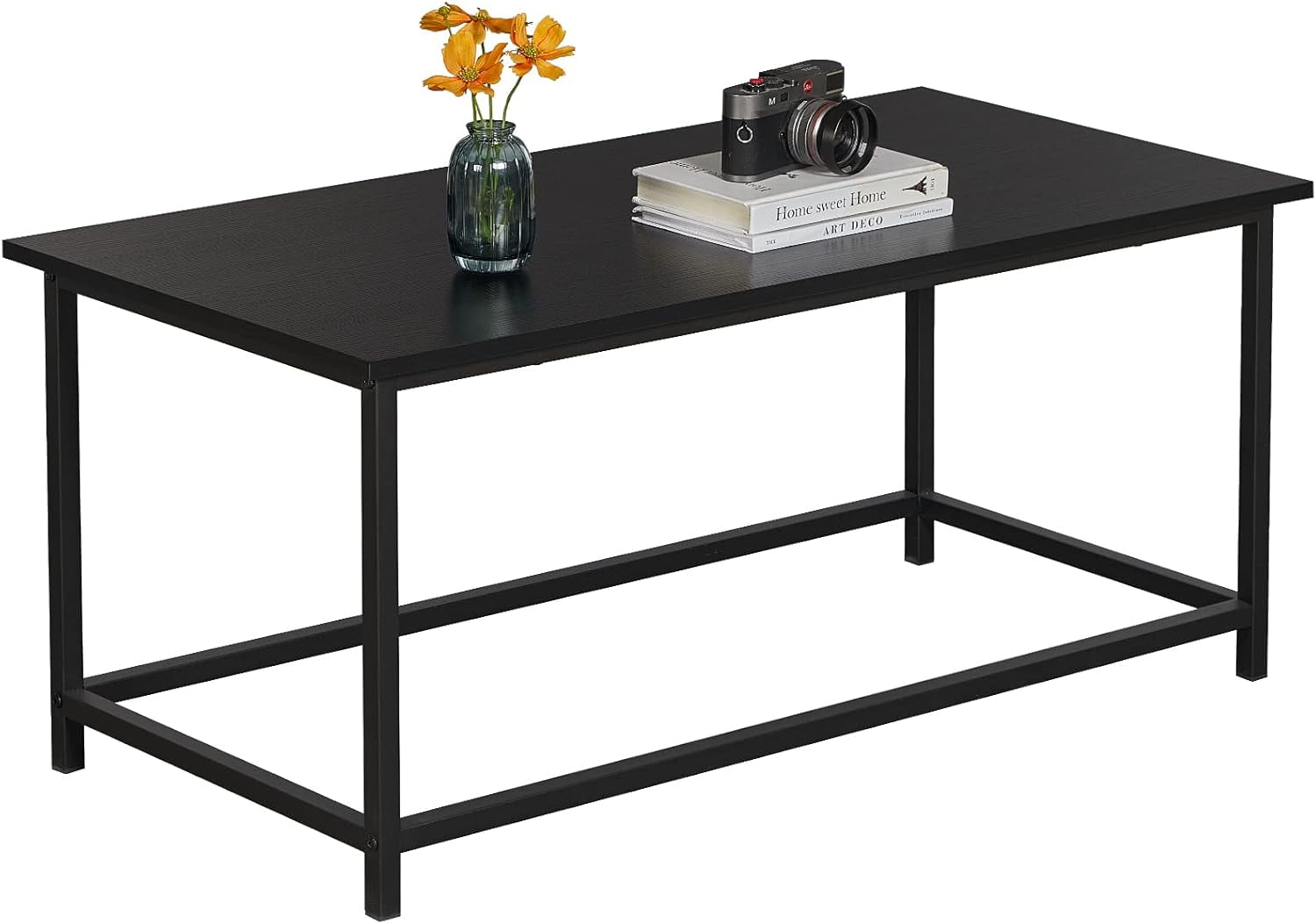 Black Coffee Table Simple Modern Rectangular Center Table Open Space ...
