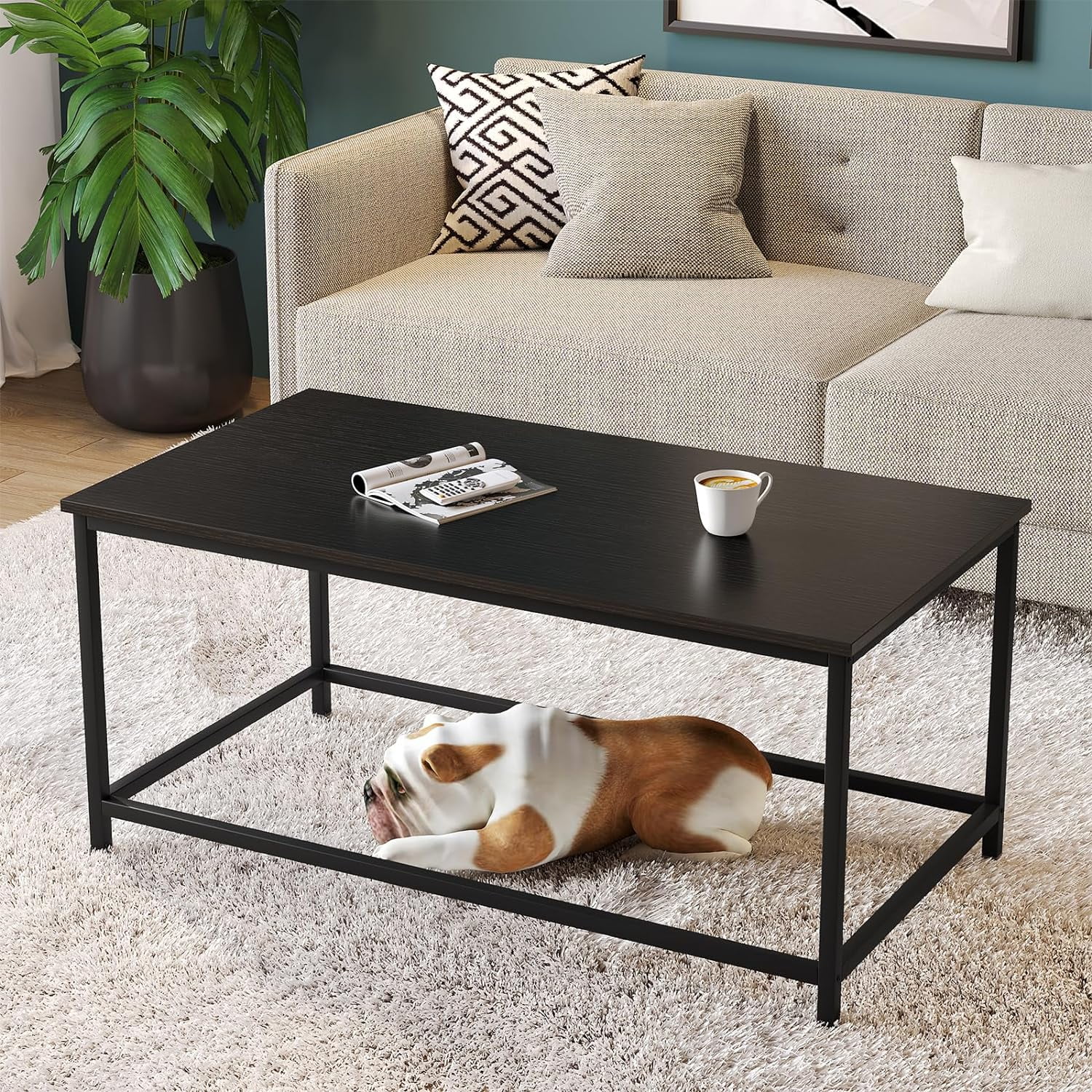 Black Coffee Table Simple Modern Rectangular Center Table Open Space ...