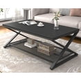 Black Coffee Table, Wood Metal 2 Tier Center Tables with Storage Shelf ...