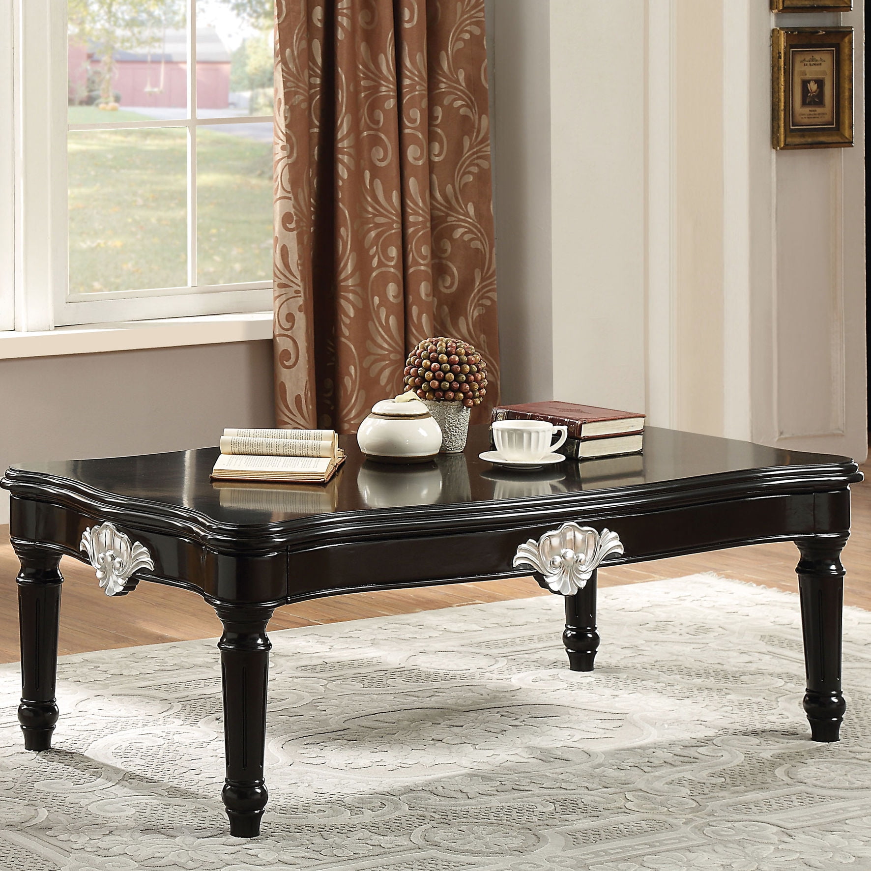 Black Coffee Table in Solid Wood+MDF - Hold Beverages Securely ...
