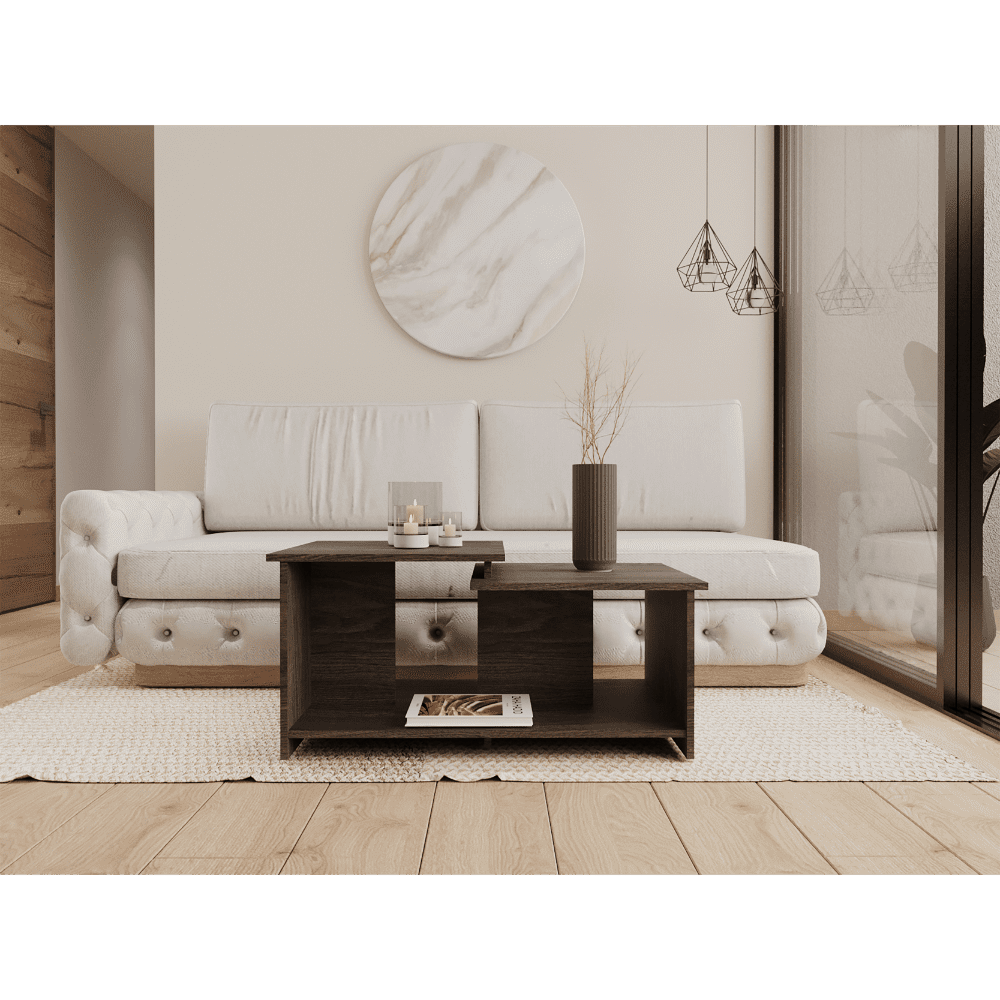 Black Coffee Table with Lower Open Shelf - 35.1""W x 20.9""D x 16.5""H ...