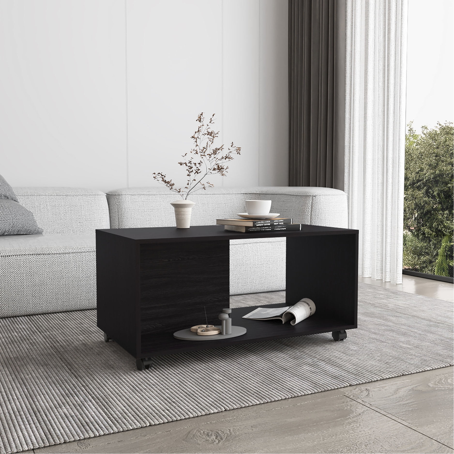 Black Coffee Table with Wheels | Adaptable to Various Room Layouts ...