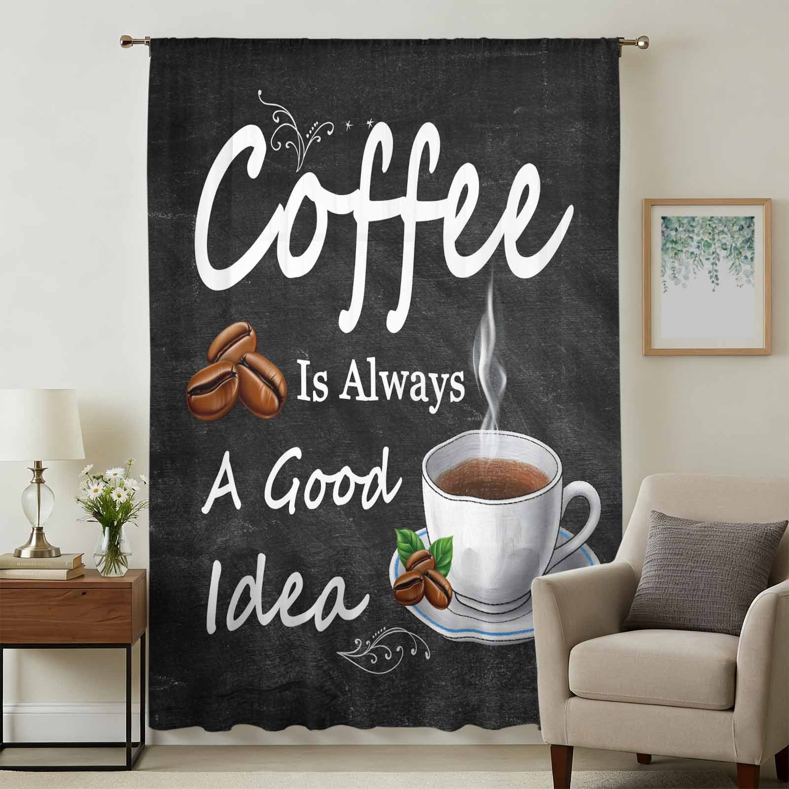Black Coffee Vintage Sheer Curtains 72 Inches Long, Farmhouse Coffee ...