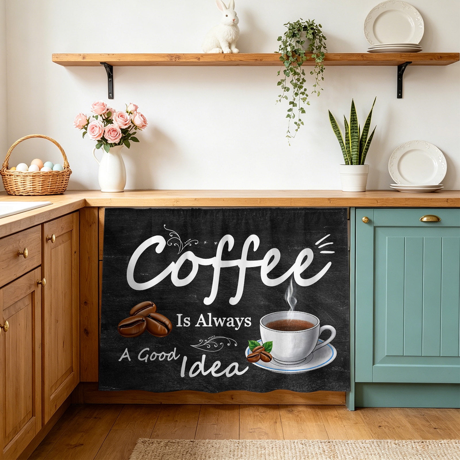 Black Coffee Vintage Small Sink Skirt 10"Wx11"L, Dustproof Under Sink ...