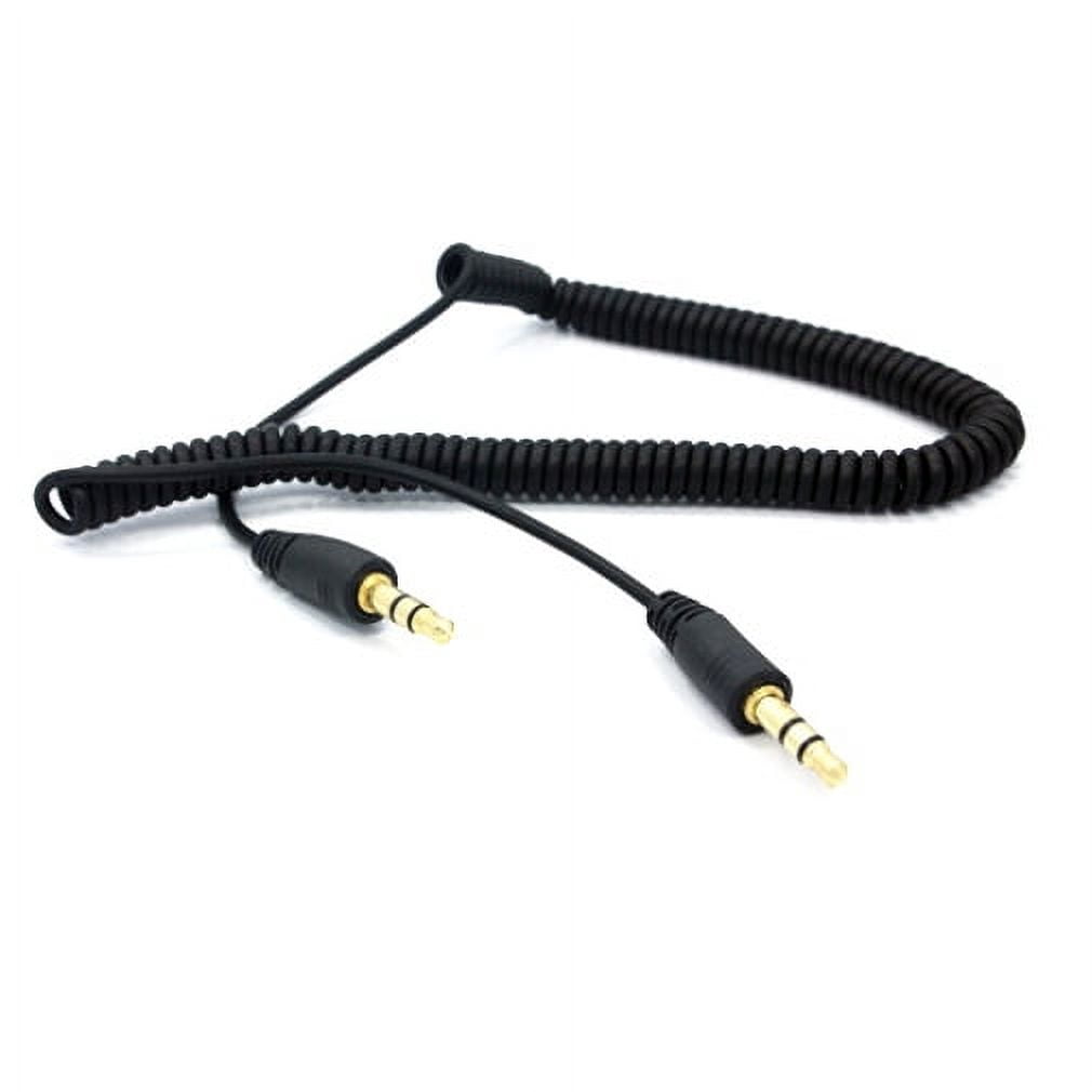 Black Coiled Aux Cable Car Stereo Wire Audio Speaker Cord 3.5mm Jack ...