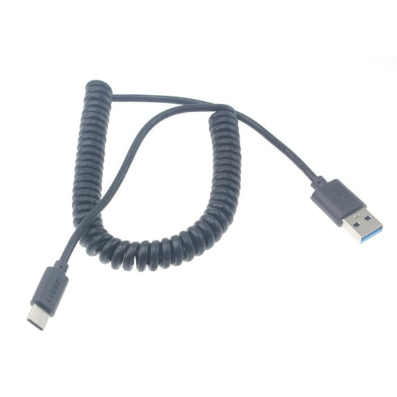 Black Coiled Type-C Cable Rapid Charger Sync USB Wire USB-C Power Data ...