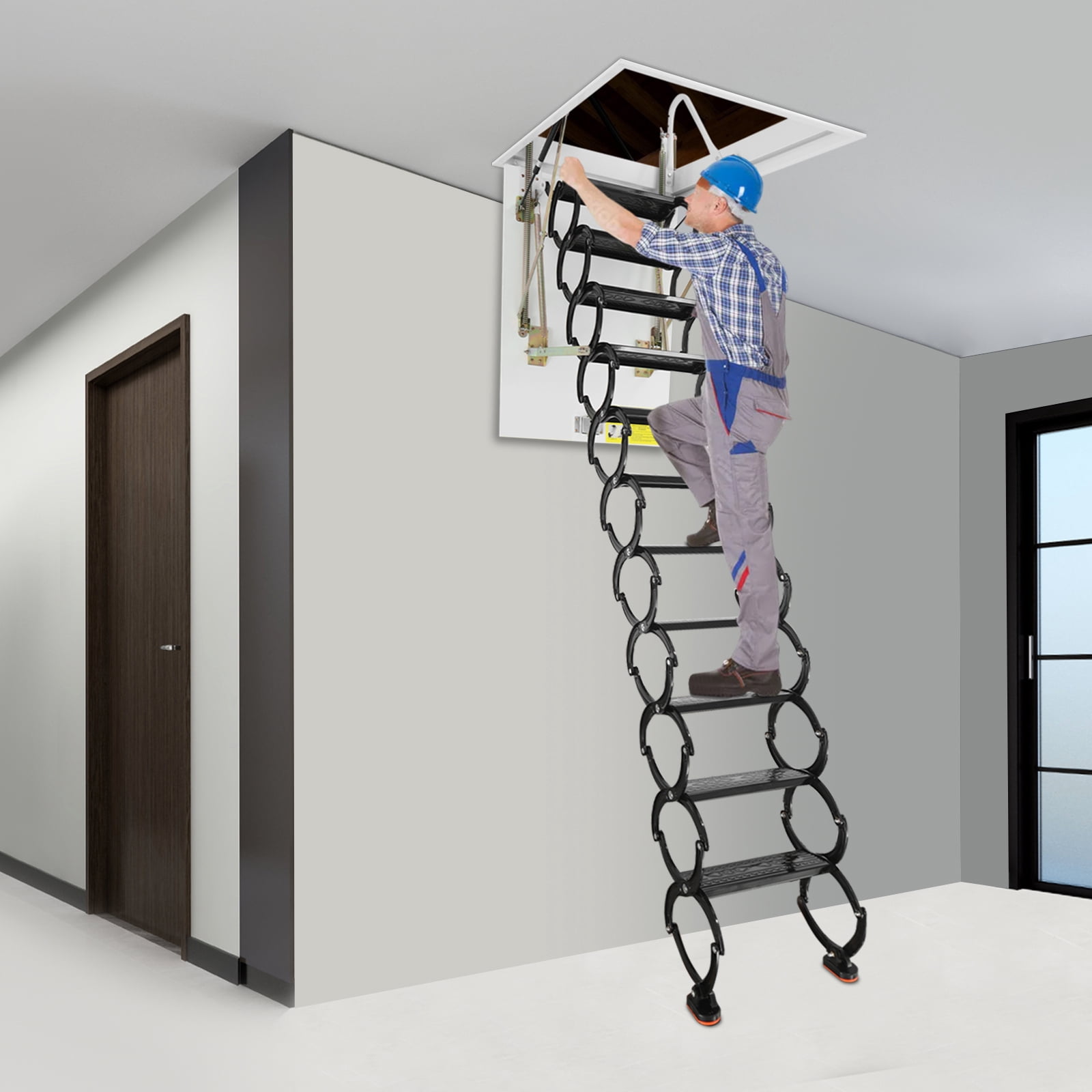 Black Cold-Rolled Steel 70x100cm Hidden Attic Stairs Eleven-Step Pull ...