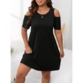 Black Cold Shoulder Short Sleeve A-Line Plus Size Casual Dress For ...