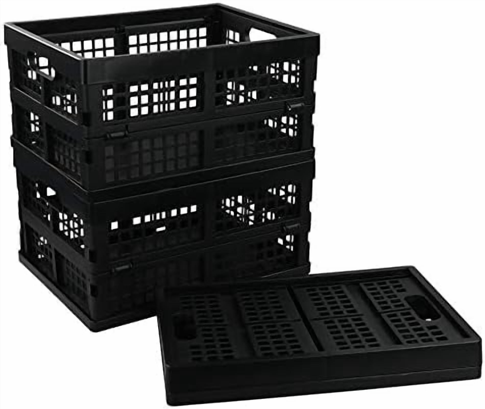 Black Collapsible Storage Bins, Folding Crate, Plastic Milk Crate, 3 Packs - Walmart.com