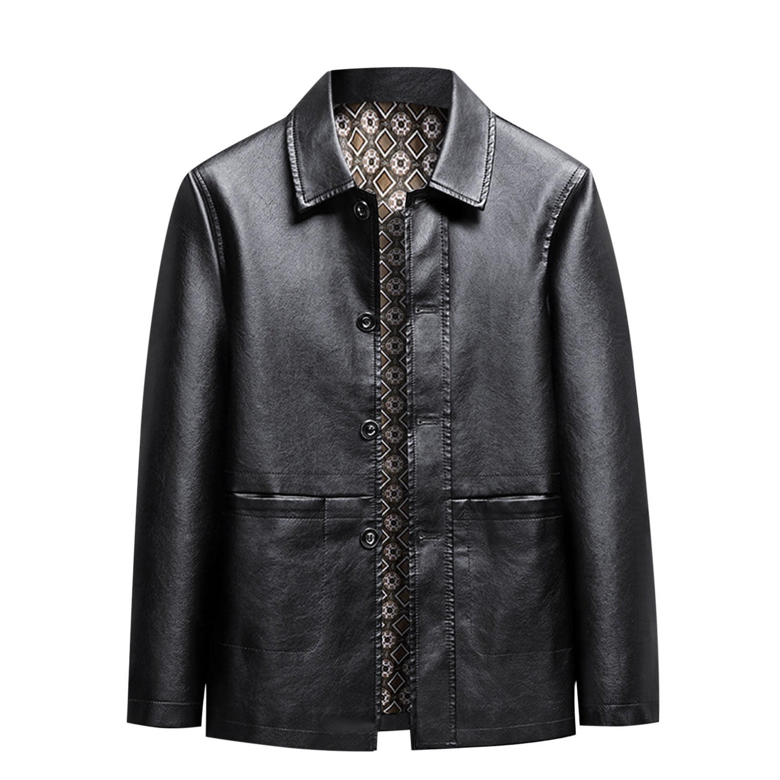 Black Collared Turtle Neck Faux Leather for Mens Fall Winter Long ...