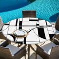 Black Color Block Abstract Geometric Round Fitted Tablecloth with ...