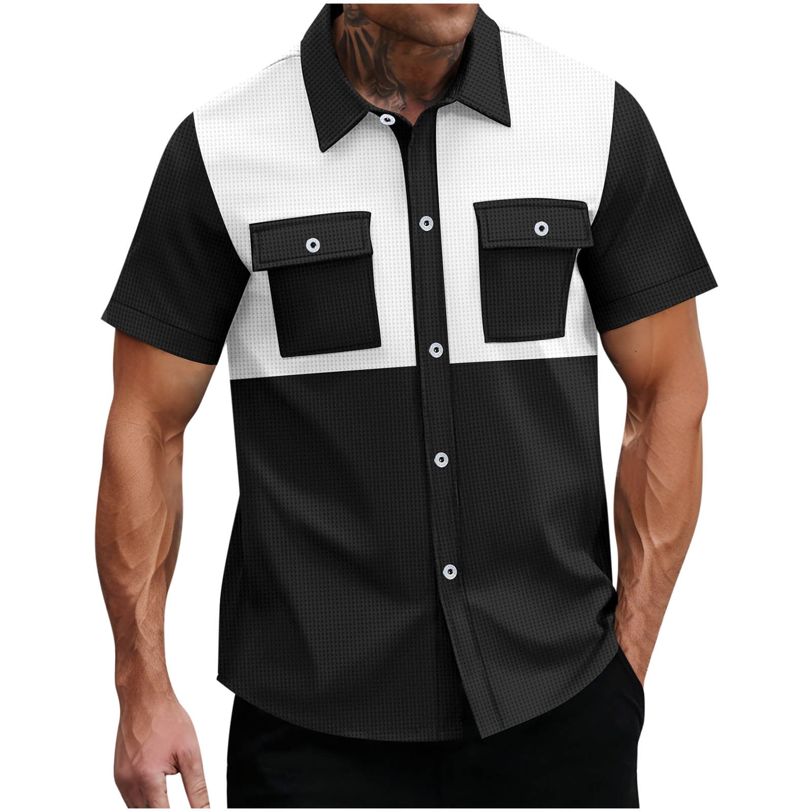 Black Color Block Sets for Mens Fall Summer Short Sleeve Turtle Neck ...