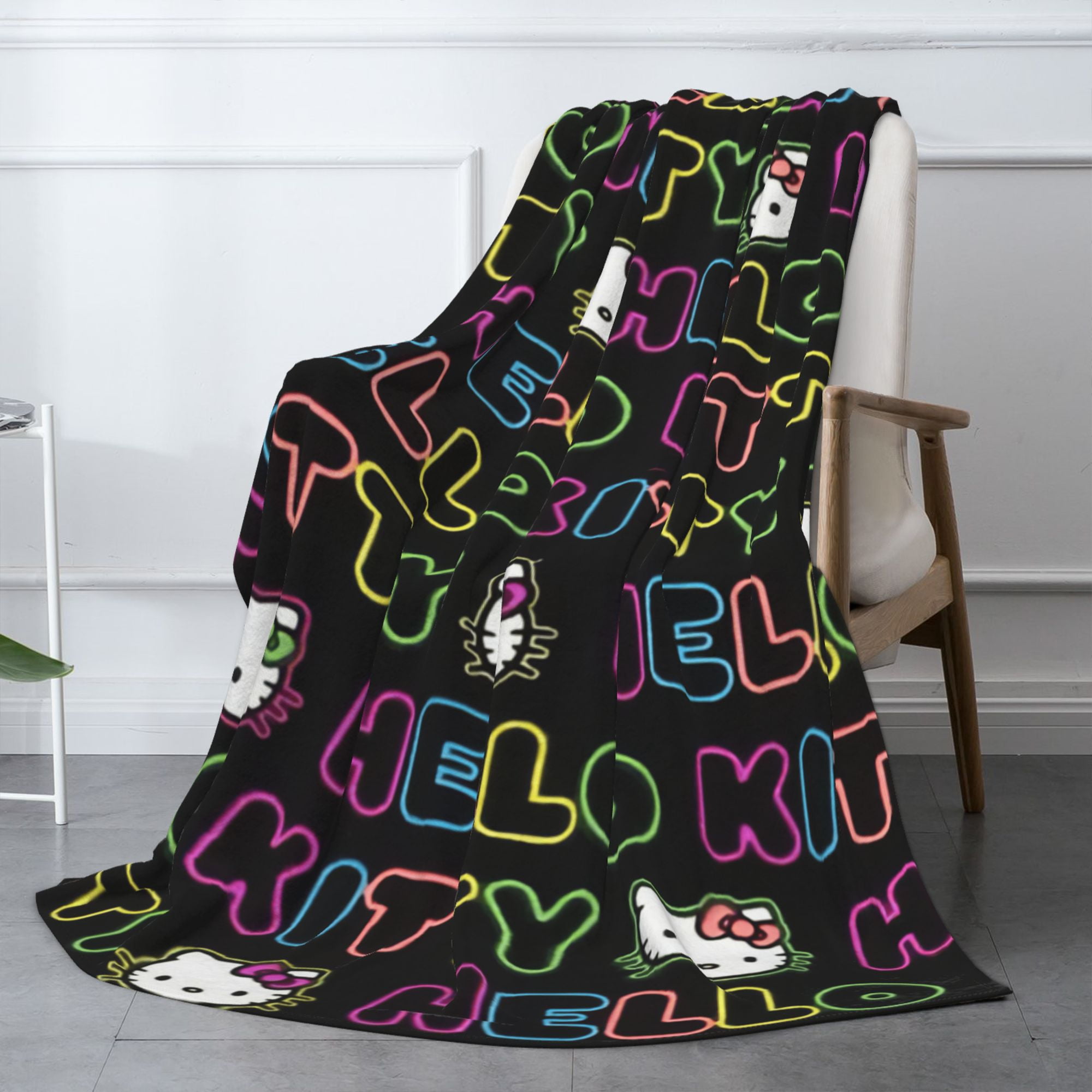 Black Color Hello Kitty Blanket for Couch Bed Throw Blanket, Aesthetic ...