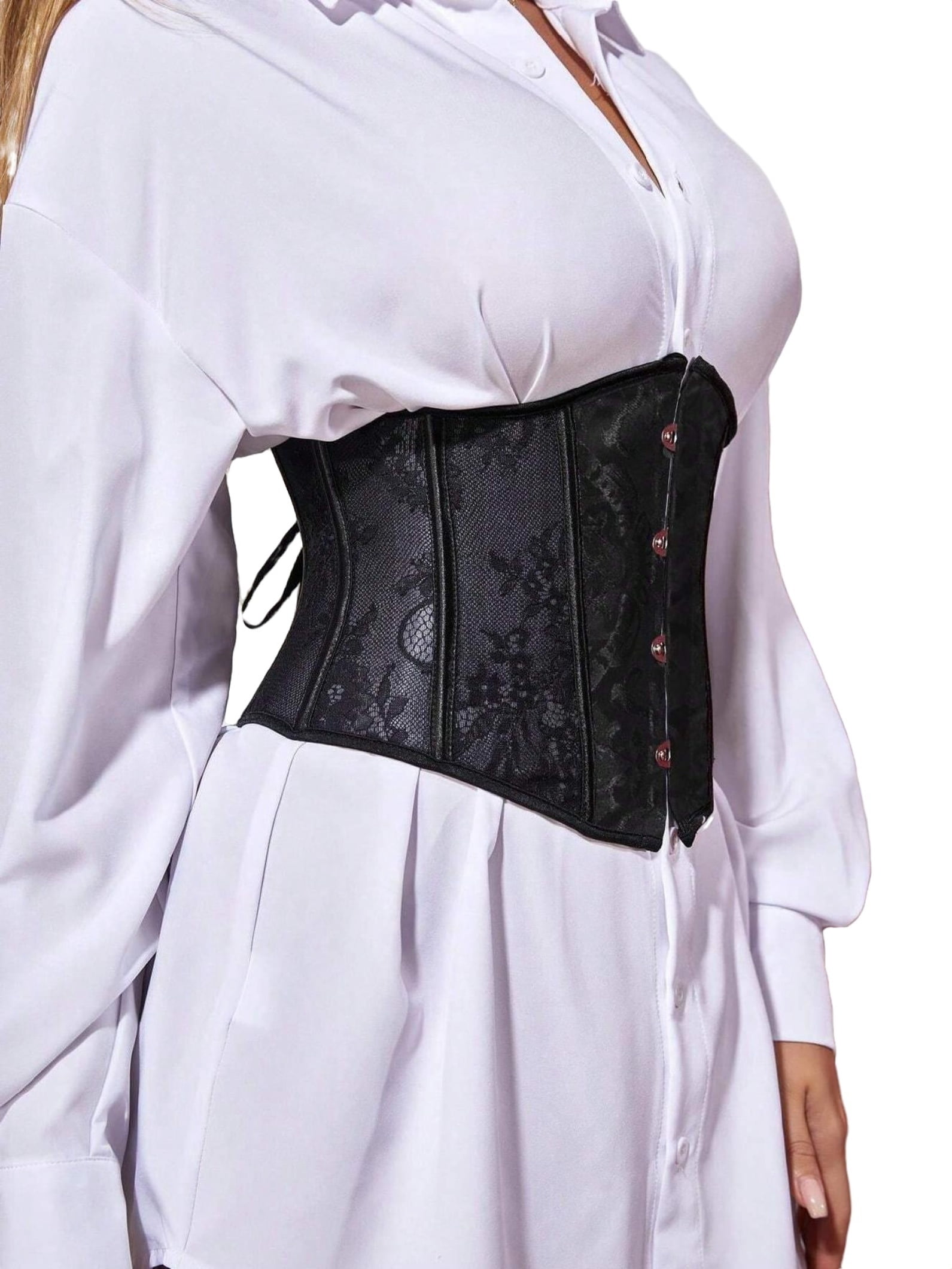 Black Color Plain Women Tops, Contrast Lace Grommet Satin Corset ...