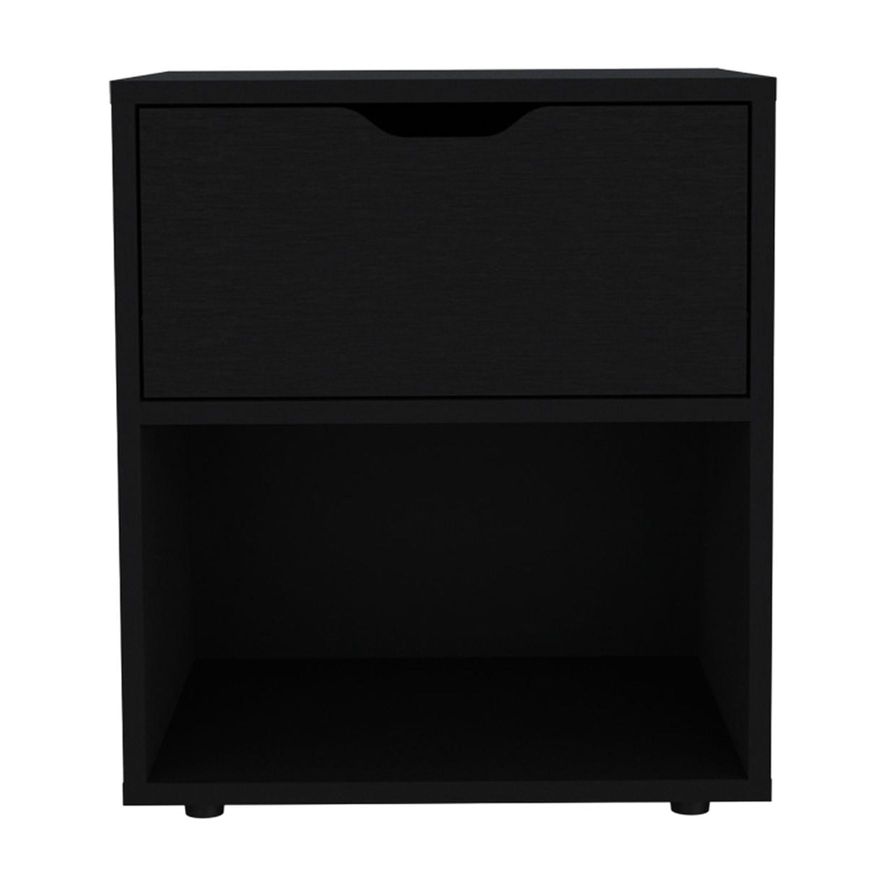 Black Color Scheme - Open Shelf and Discreet Drawer Storage ...