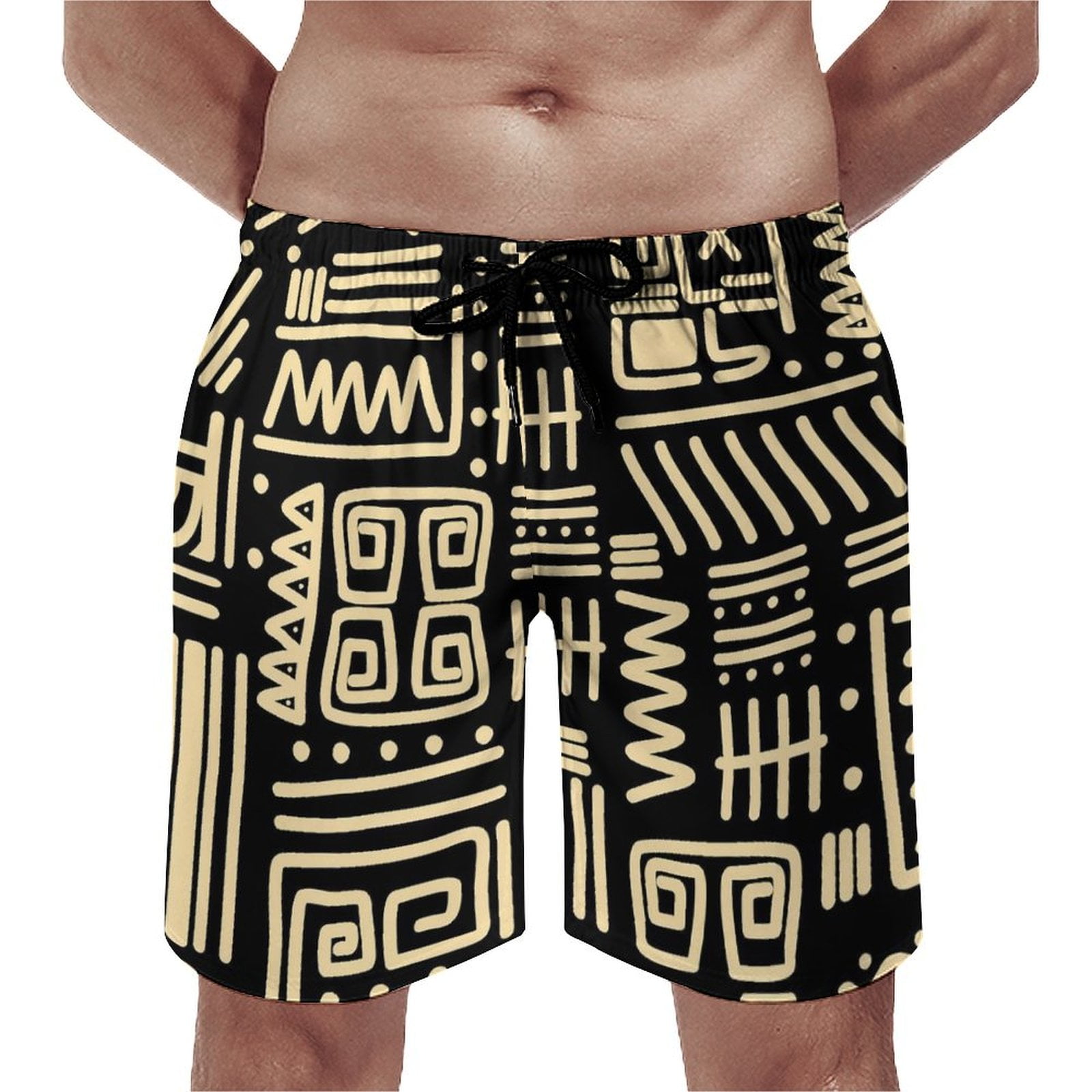 Black Colored Ethnic Board Shorts Summer Abstract Graffiti Vintage ...