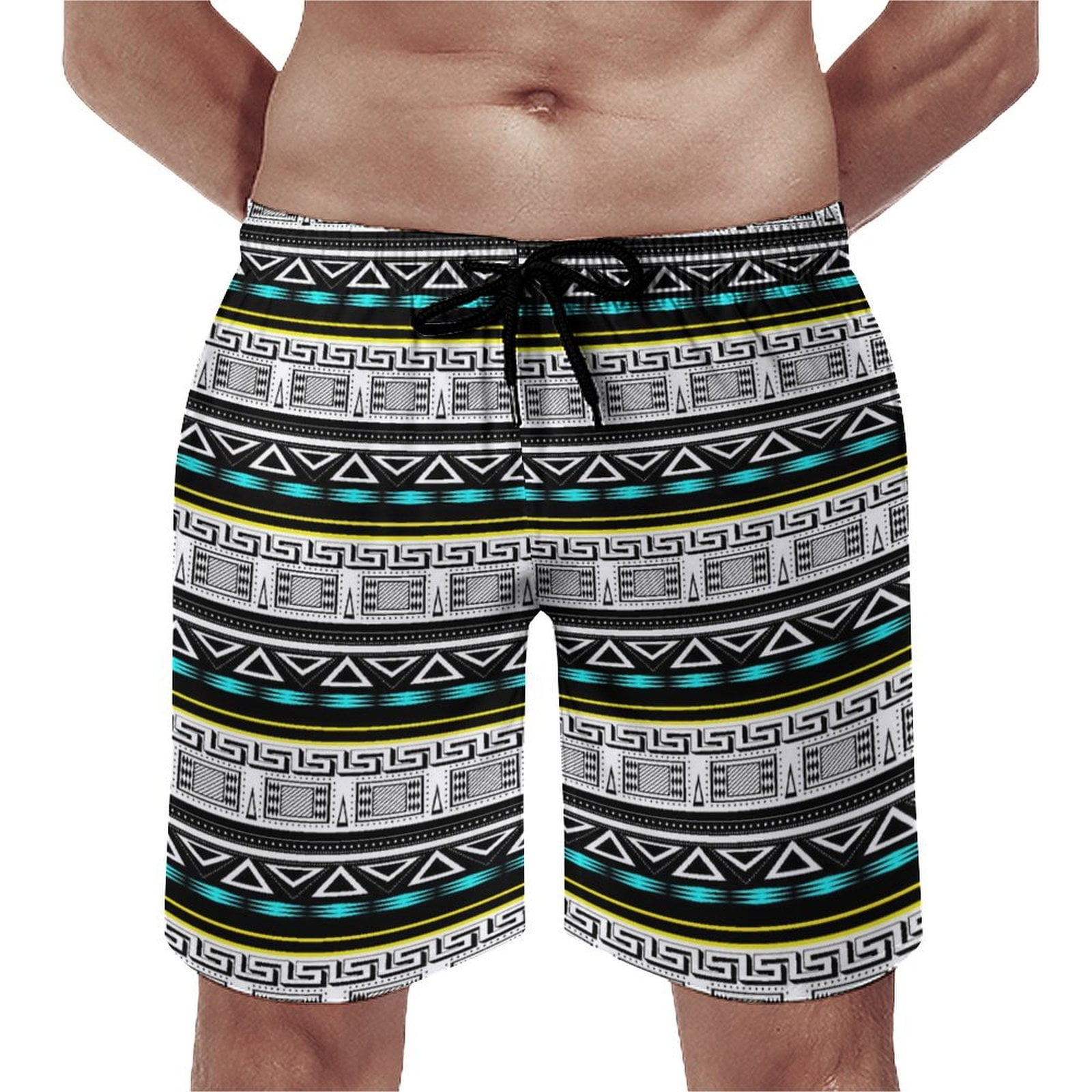 Black Colored Ethnic Board Shorts Summer Abstract Graffiti Vintage ...