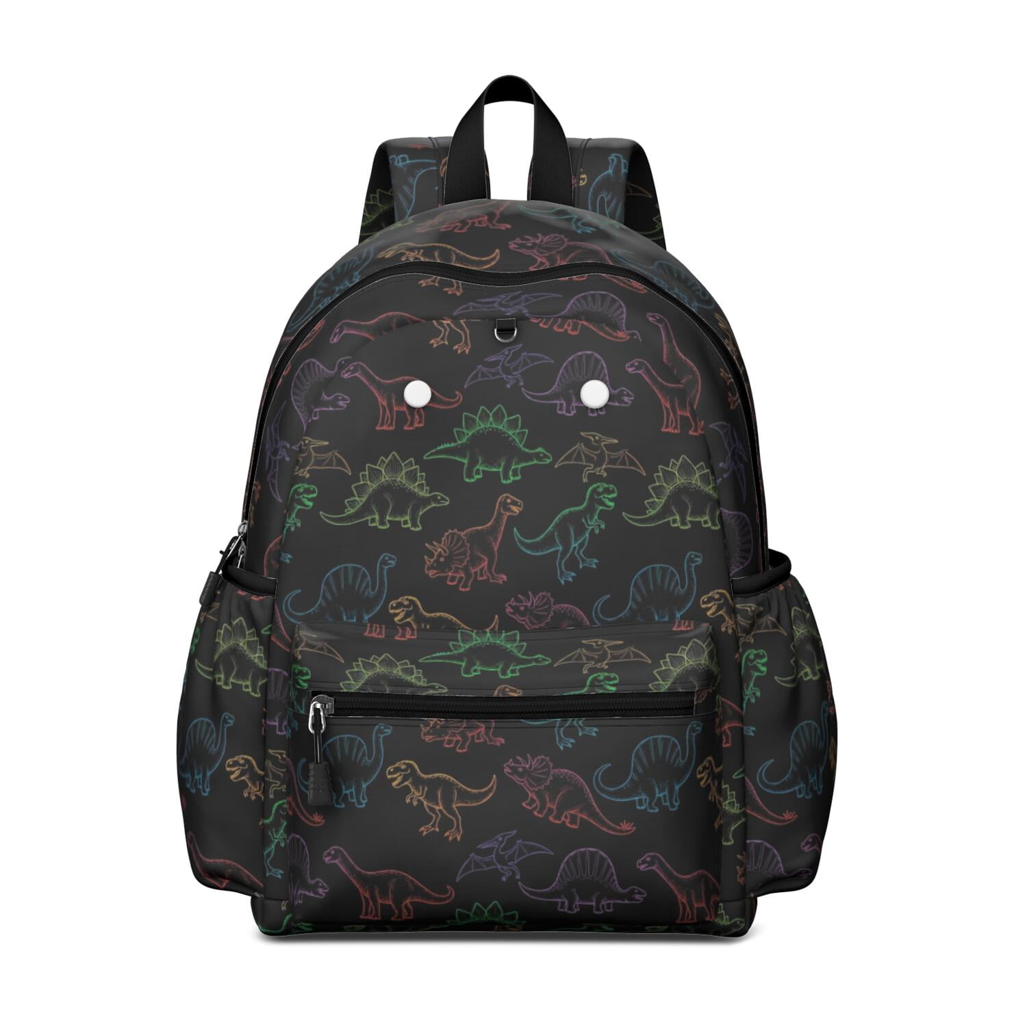 Black Colorful Dinosaurs Chalk Pattern Cute School Backpack with Padded ...