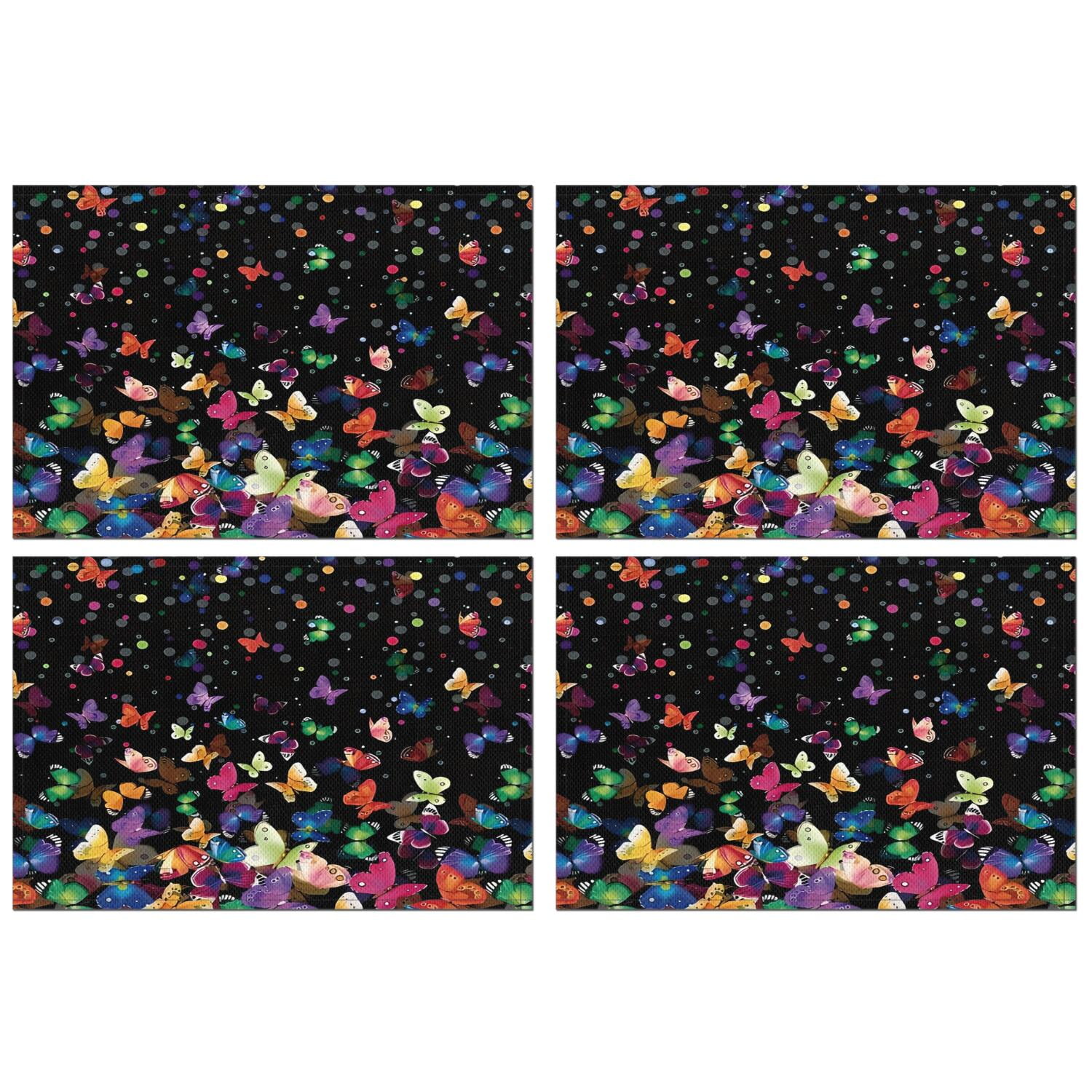 Black Colorful Dot Butterfly Pattern Summer Placemats Table Placemats ...