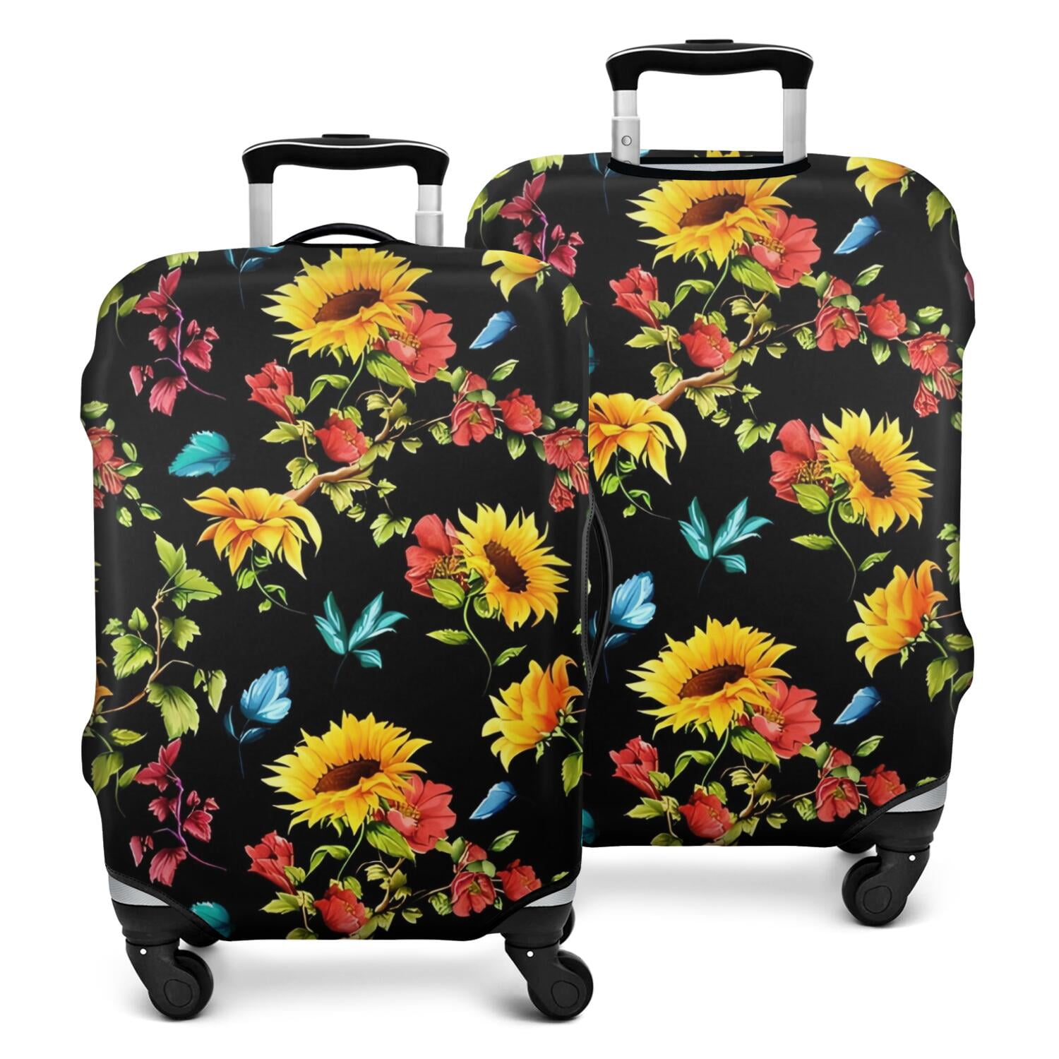 Black Colorful Flower Leaf Sunflower Pattern Luggage Cover Fashion ...