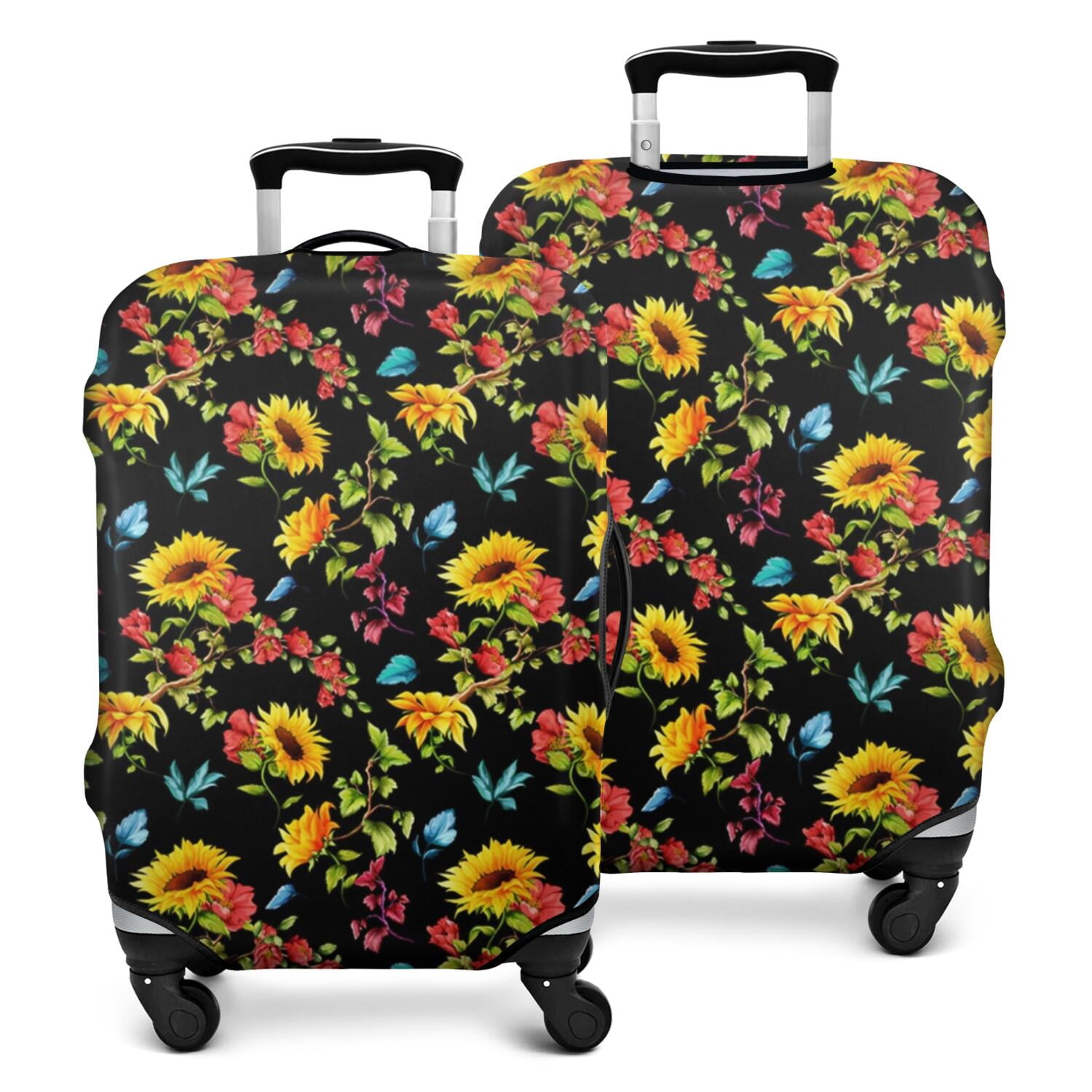 Black Colorful Flower Sunflower Pattern Luggage Cover Fashion Suitcase ...