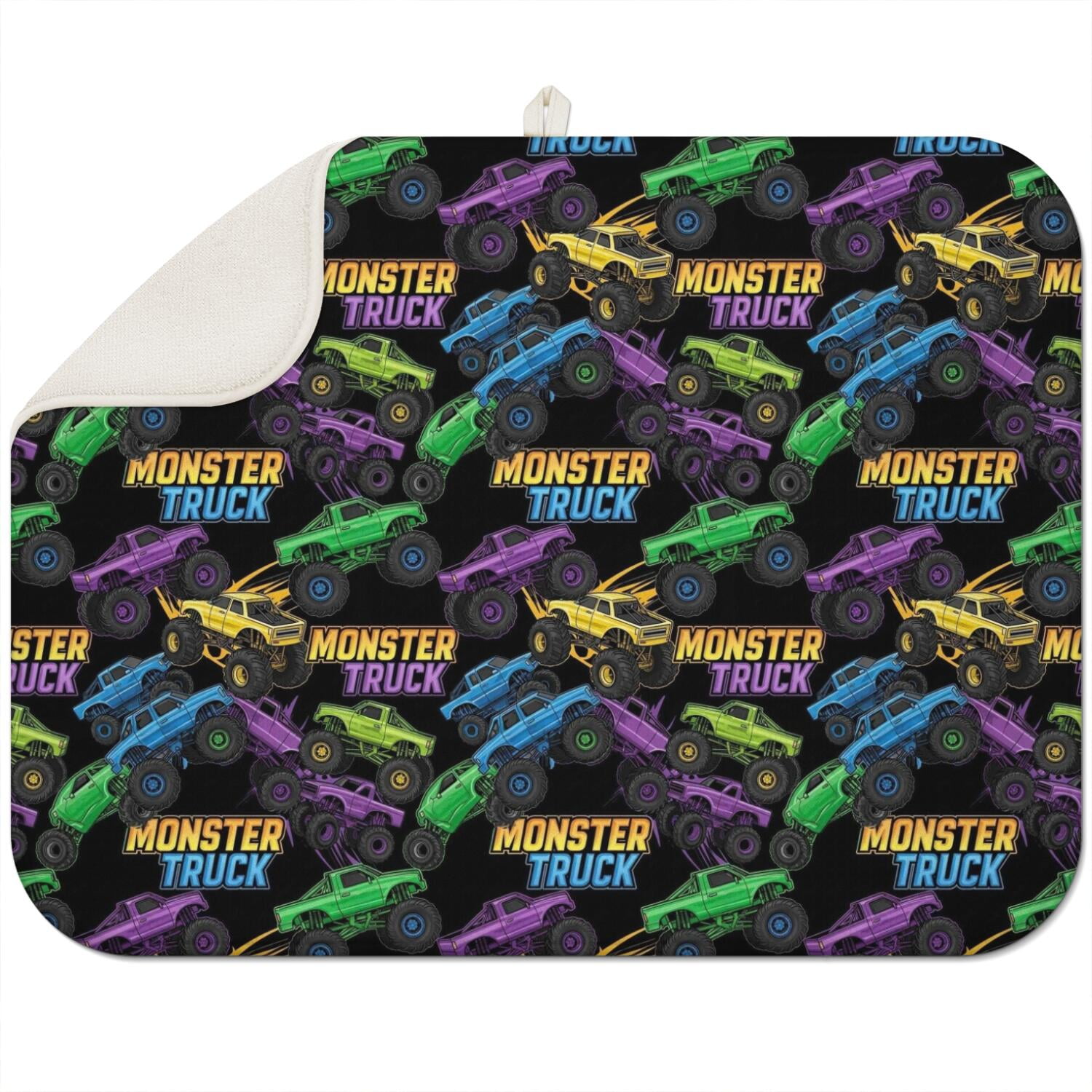 Black Colorful Monster Cartoon Trucks Pattern Dish Drying Mat for ...