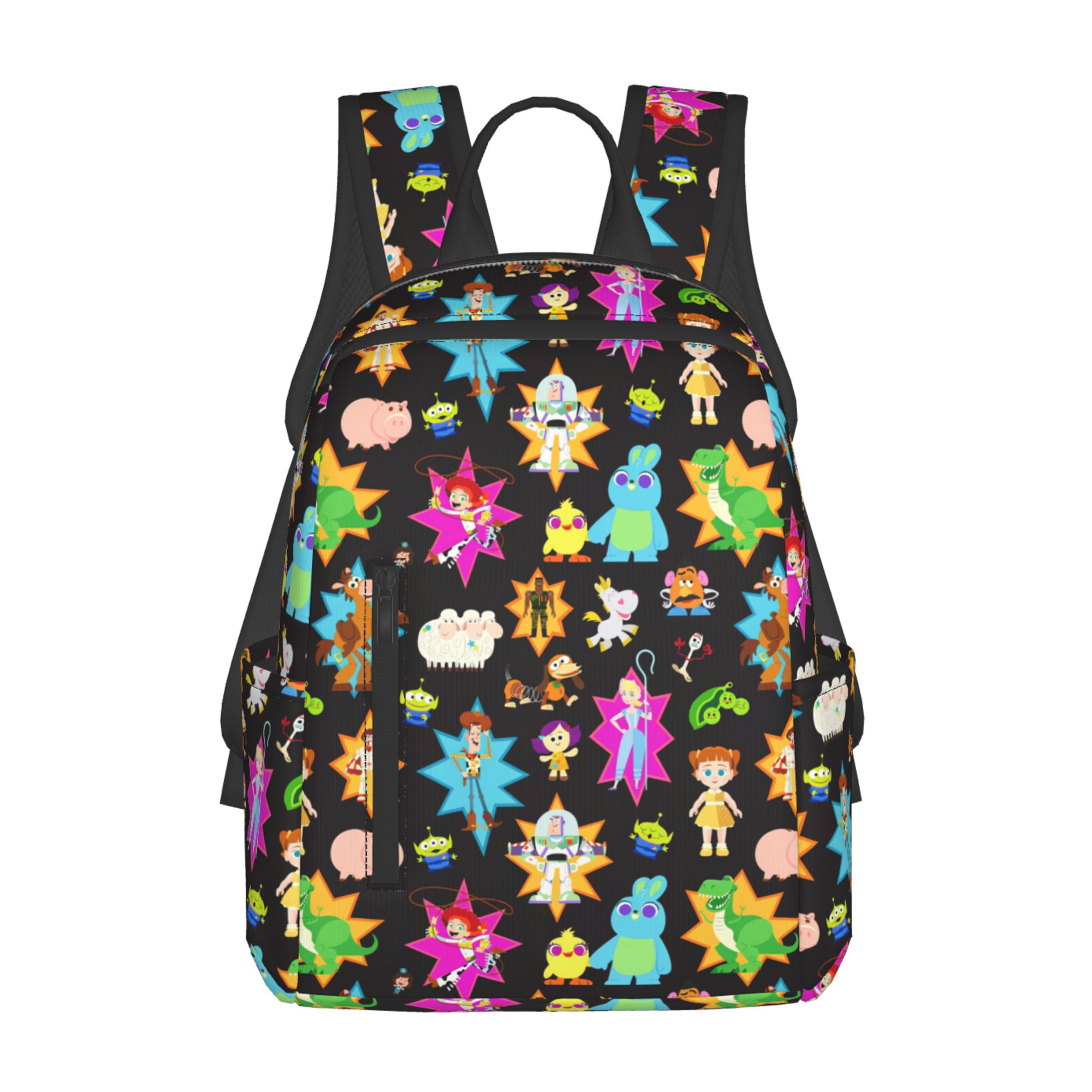 Black Colorful To-y St-ory Lightweight Backpack, Holiday Travel Daypack ...