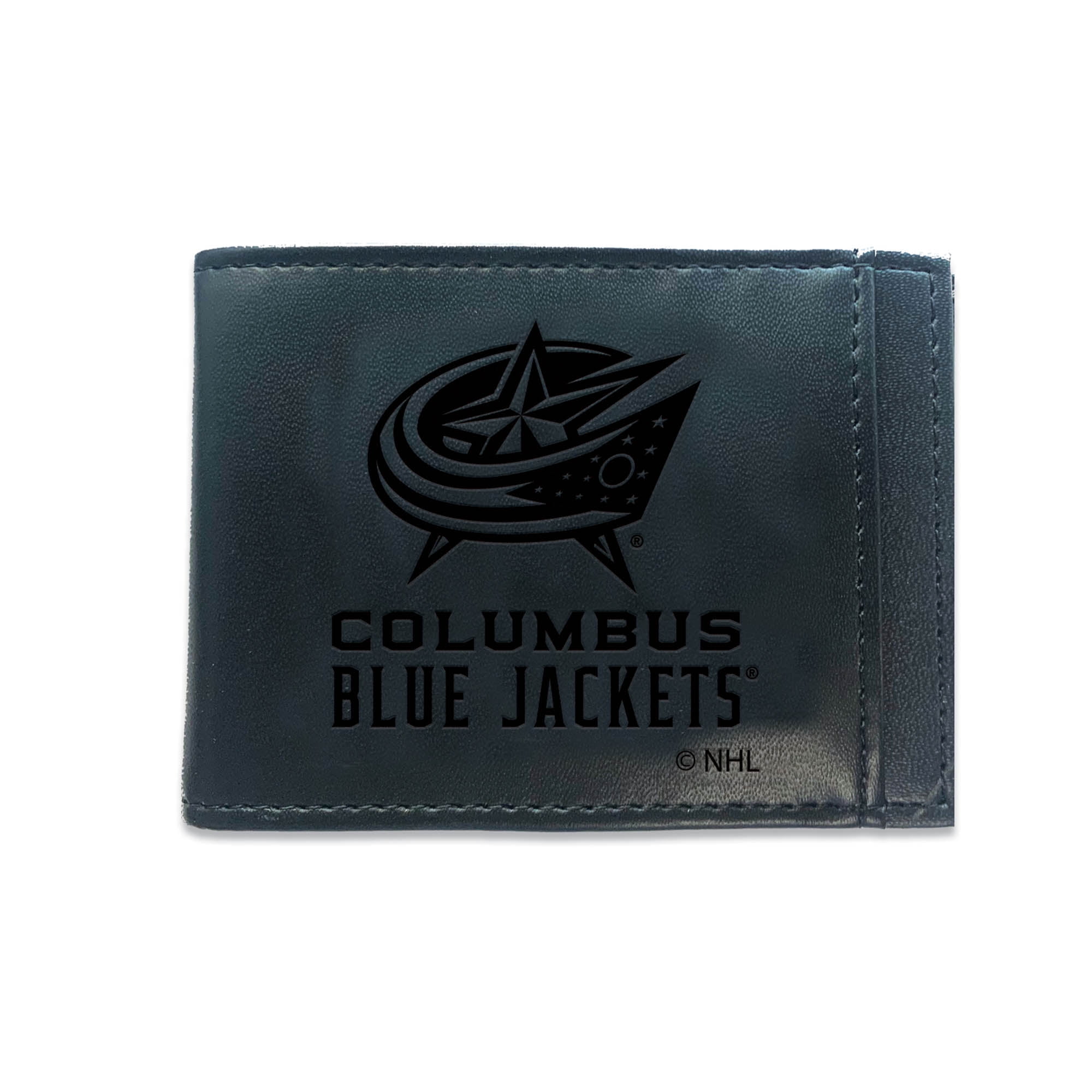 Black Columbus Blue Jackets Hybrid Leather Front Pocket Bi-Fold Wallet ...