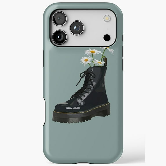 Black Combat Boot With Flowers Art iPhone Case 17 11 12 13 14 15 16 Pro ...