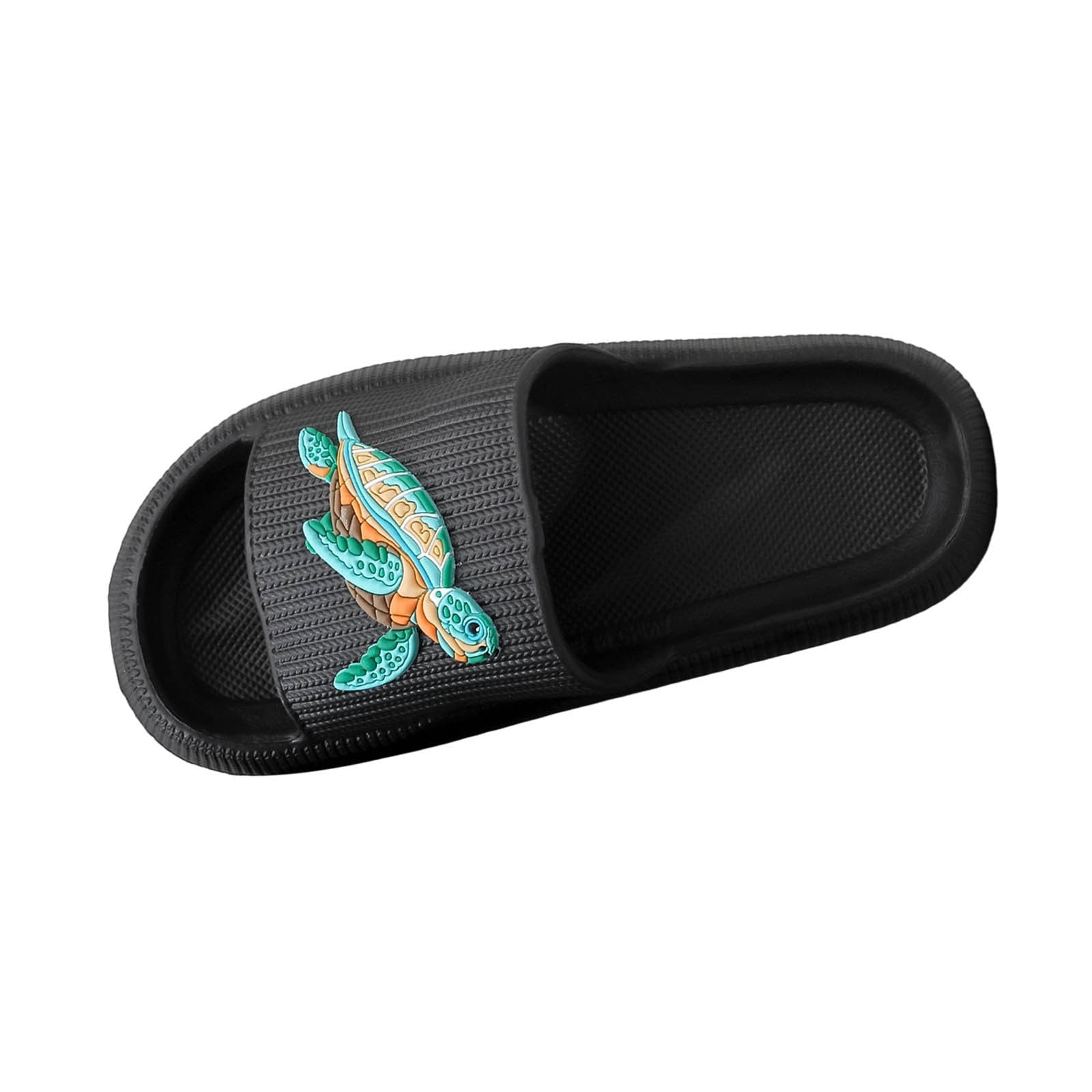 Black Comfort-Focused Home Slippers With Turtle Motif And Durable ...