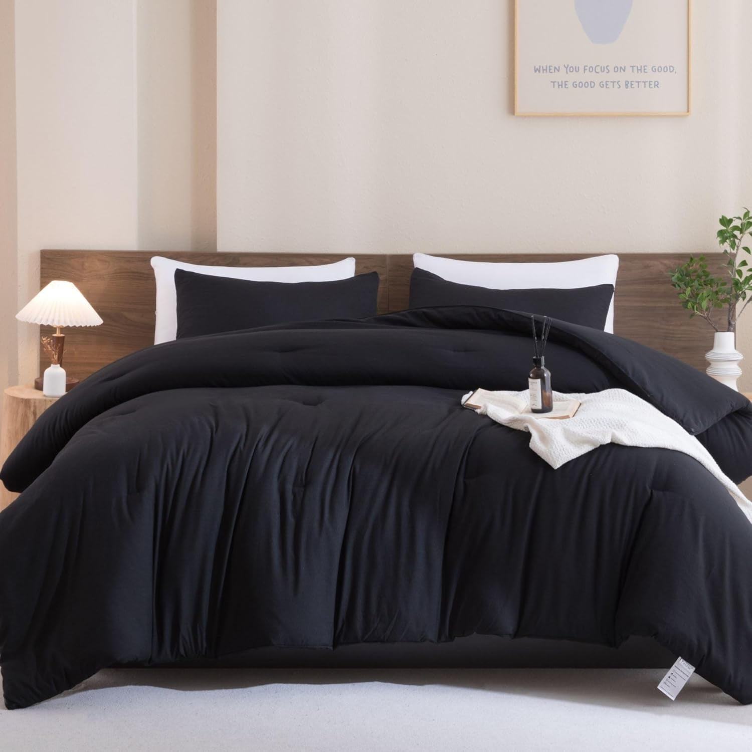 Black Comforter Full Size, Modern 3 Pieces Comforter Set, Lightweight ...