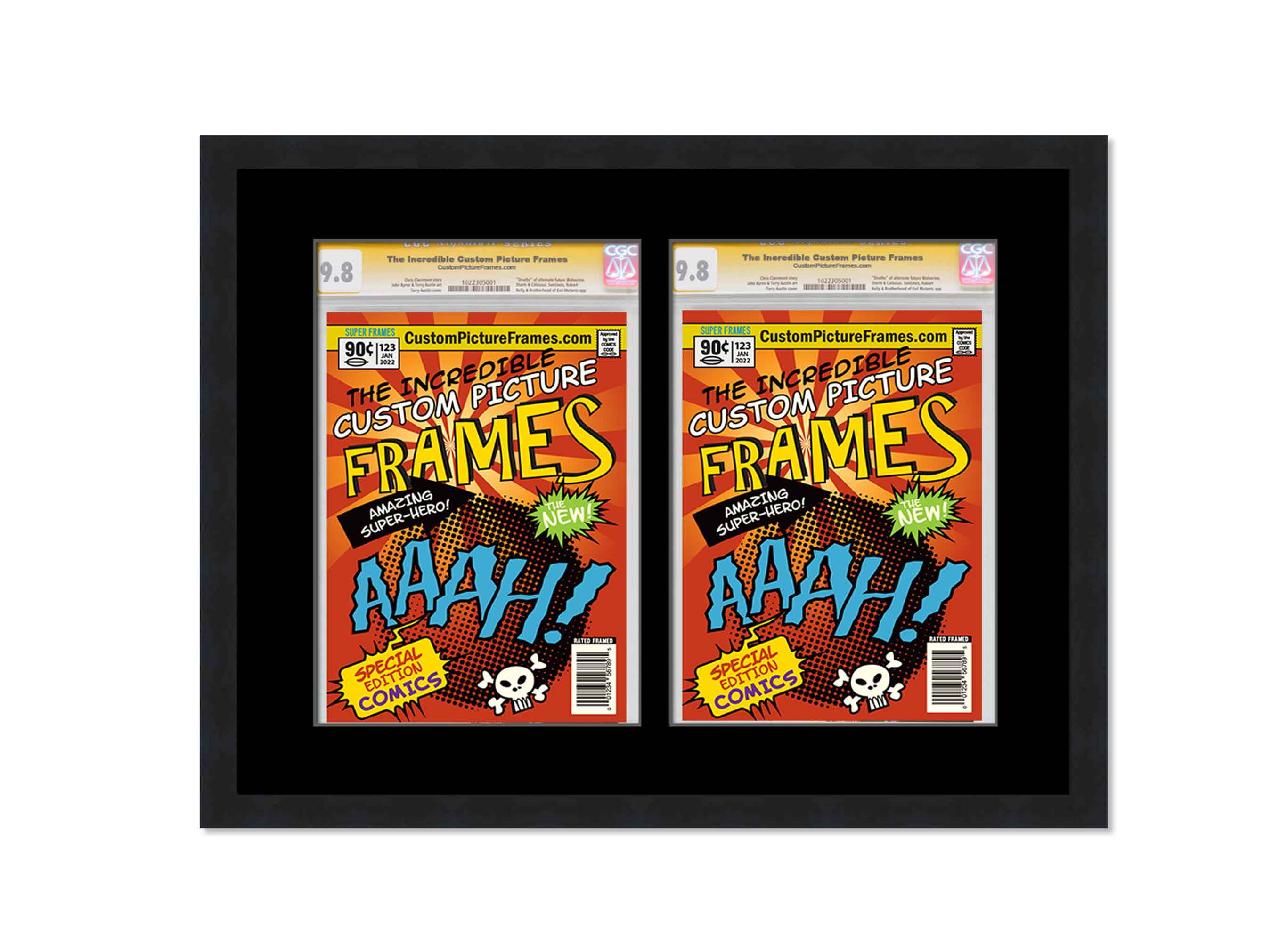Black Comic Book Frame with Black Mat - 2 Openings to Display 2 CGC ...
