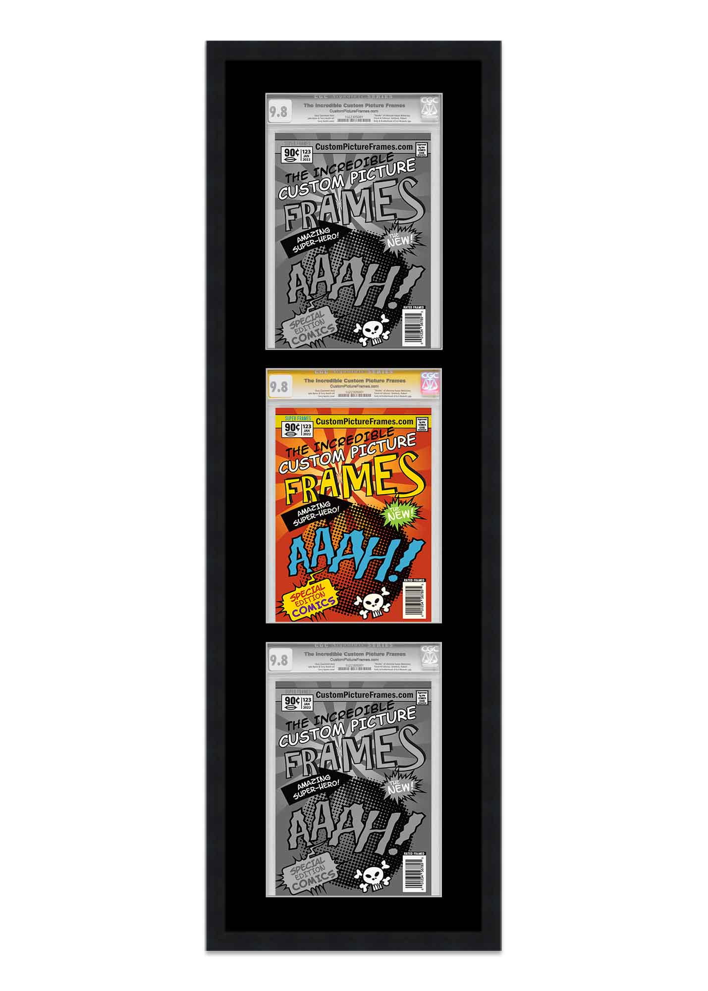 Black Comic Book Frame with Black Mat - 3 Openingss to Display 3 CGC ...