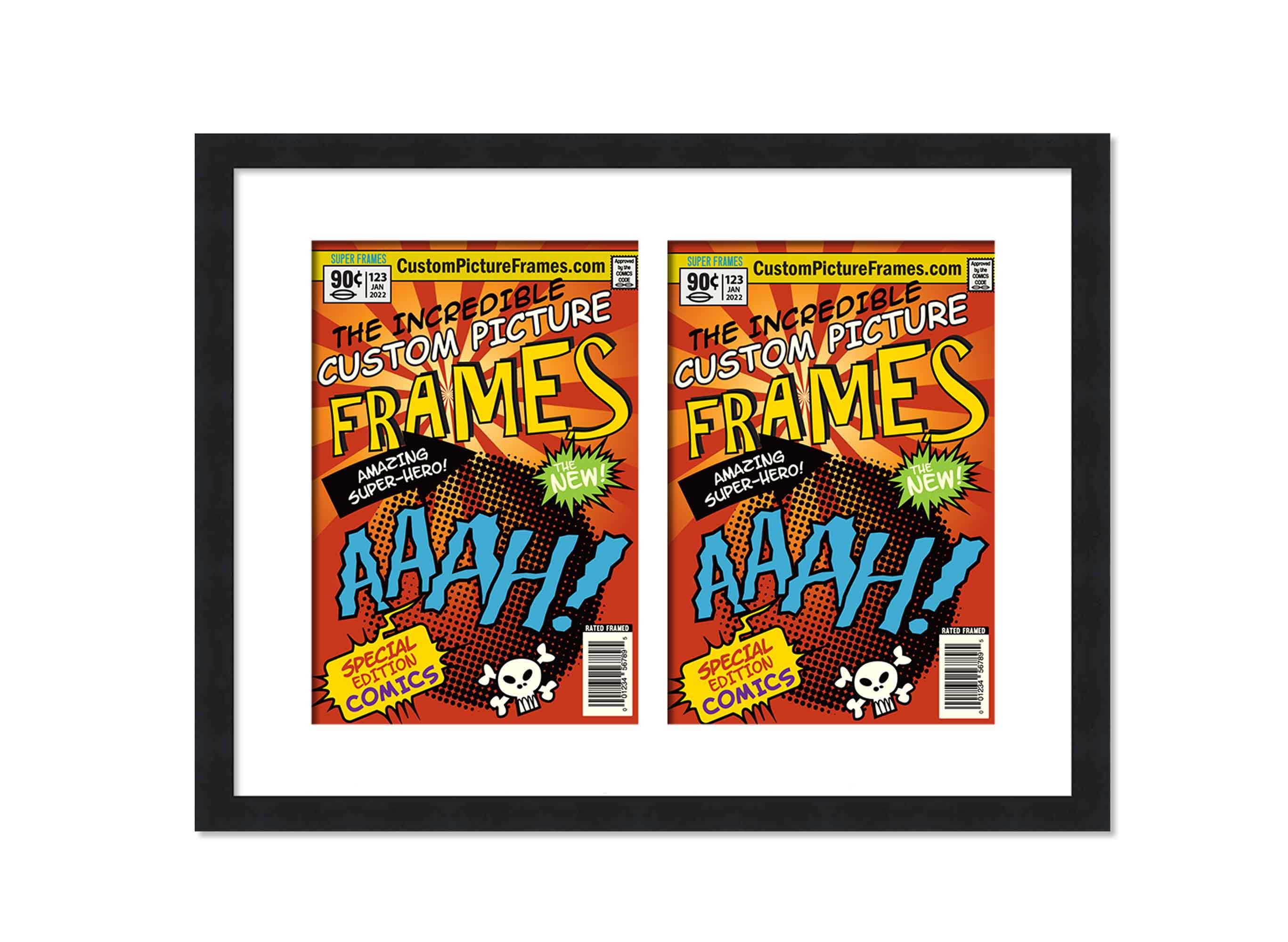 Black Comic Book Frame with White Mat - 2 Openings to Display 2 6.875 ...