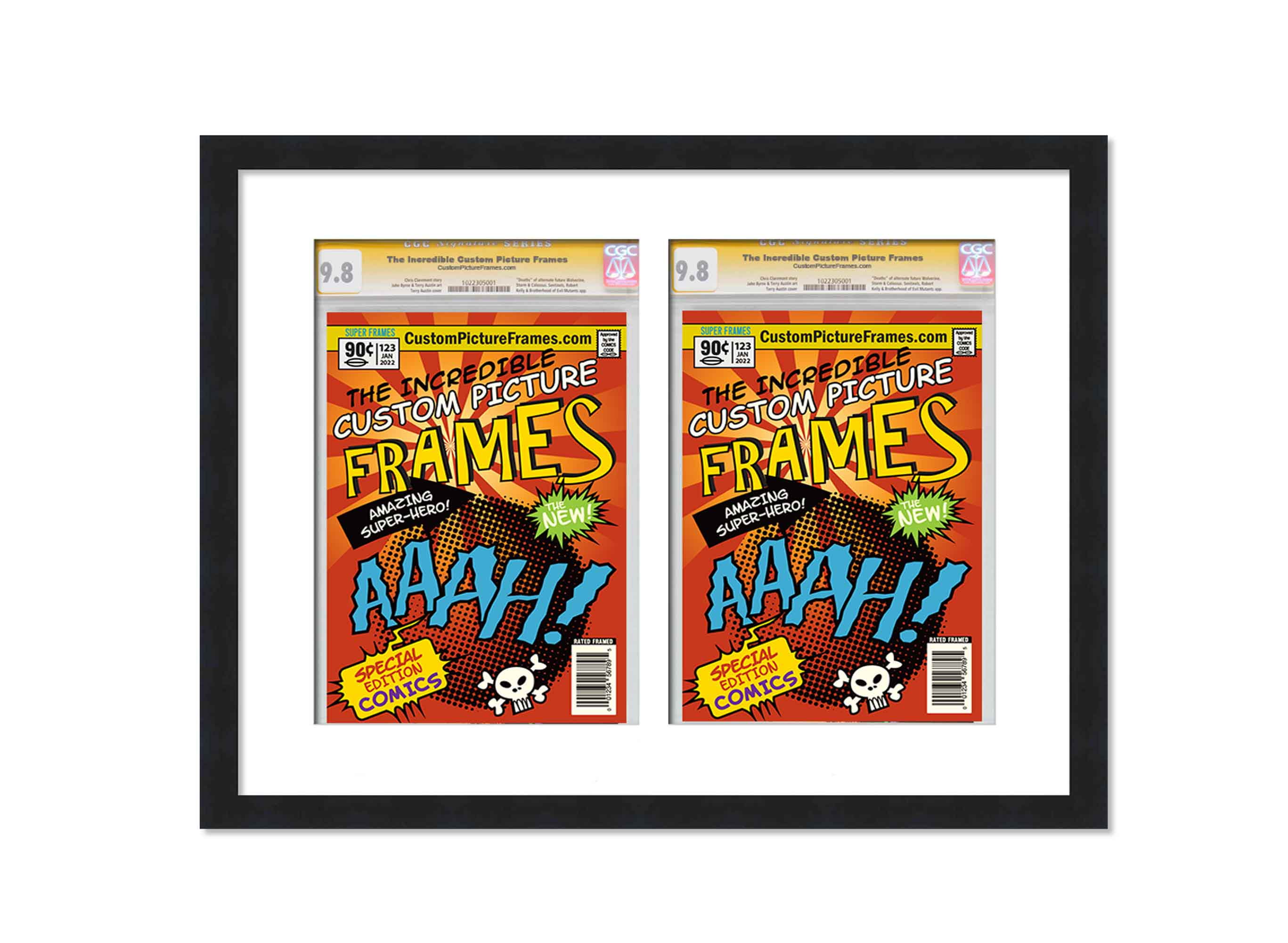 Black Comic Book Frame with White Mat - 2 Openings to Display 2 CGC ...