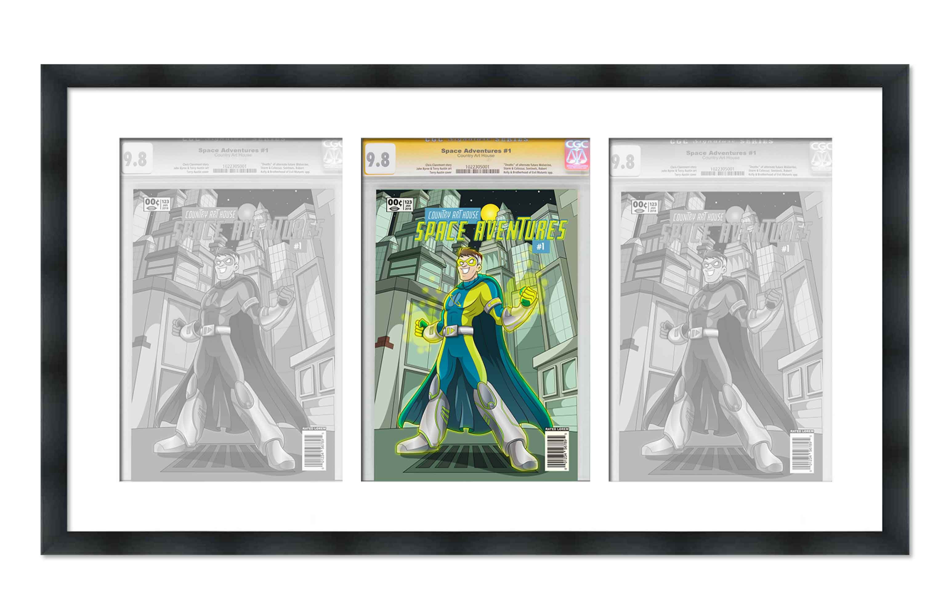 Black Comic Book Frame with White Mat - 3 Openings to Display 3 CGC ...