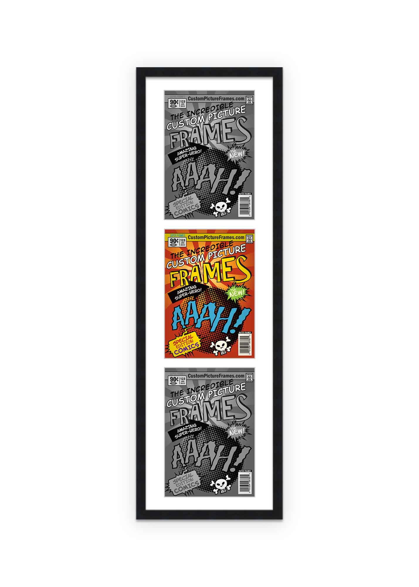 Black Comic Book Frame with White Mat - 3 Openingss to Display 3 6.875 ...
