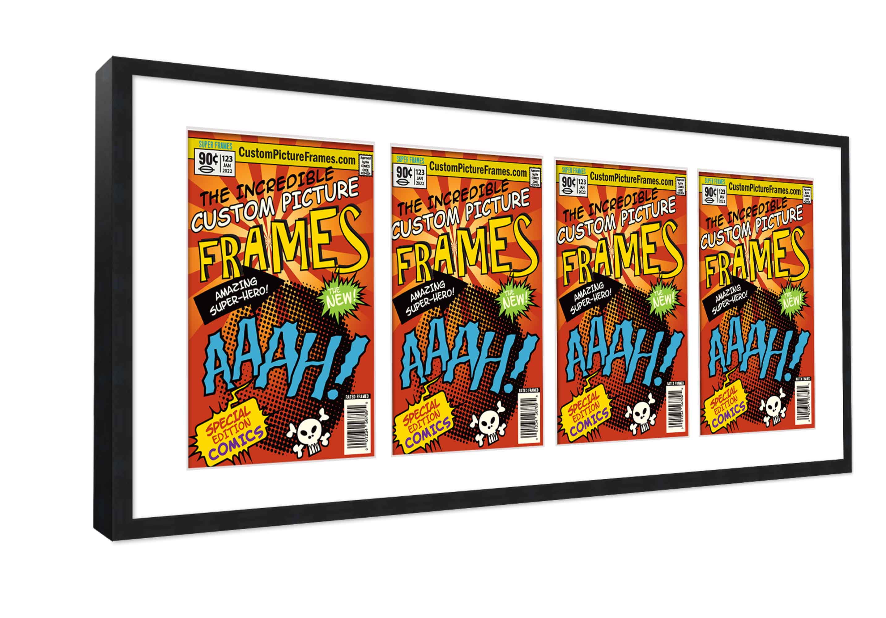 Black Comic Book Frame with White Mat - 4 Openings to Display 4 7.75 ...