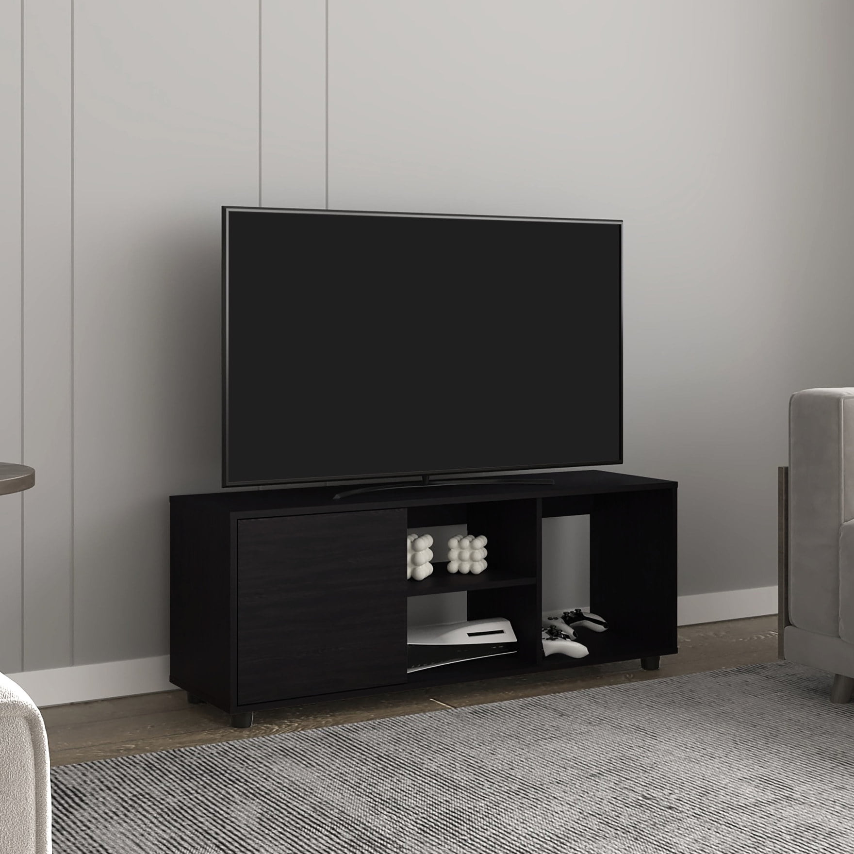 Black, Compact Dimensions - Open - Back Design for Cables - Living Room ...
