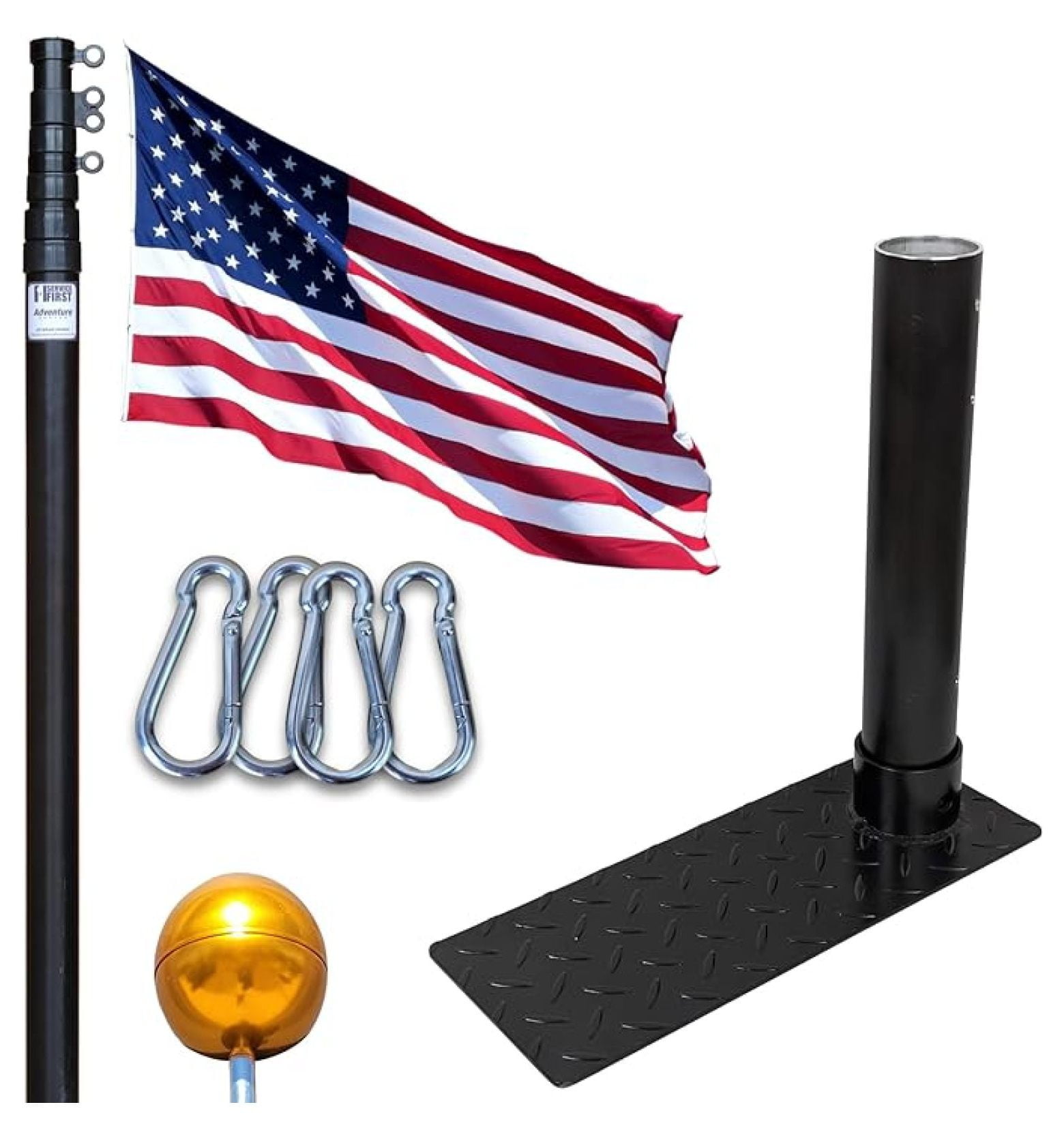 Black Complete Tailgate Flag Pole Package 20FT Black with Stainless ...